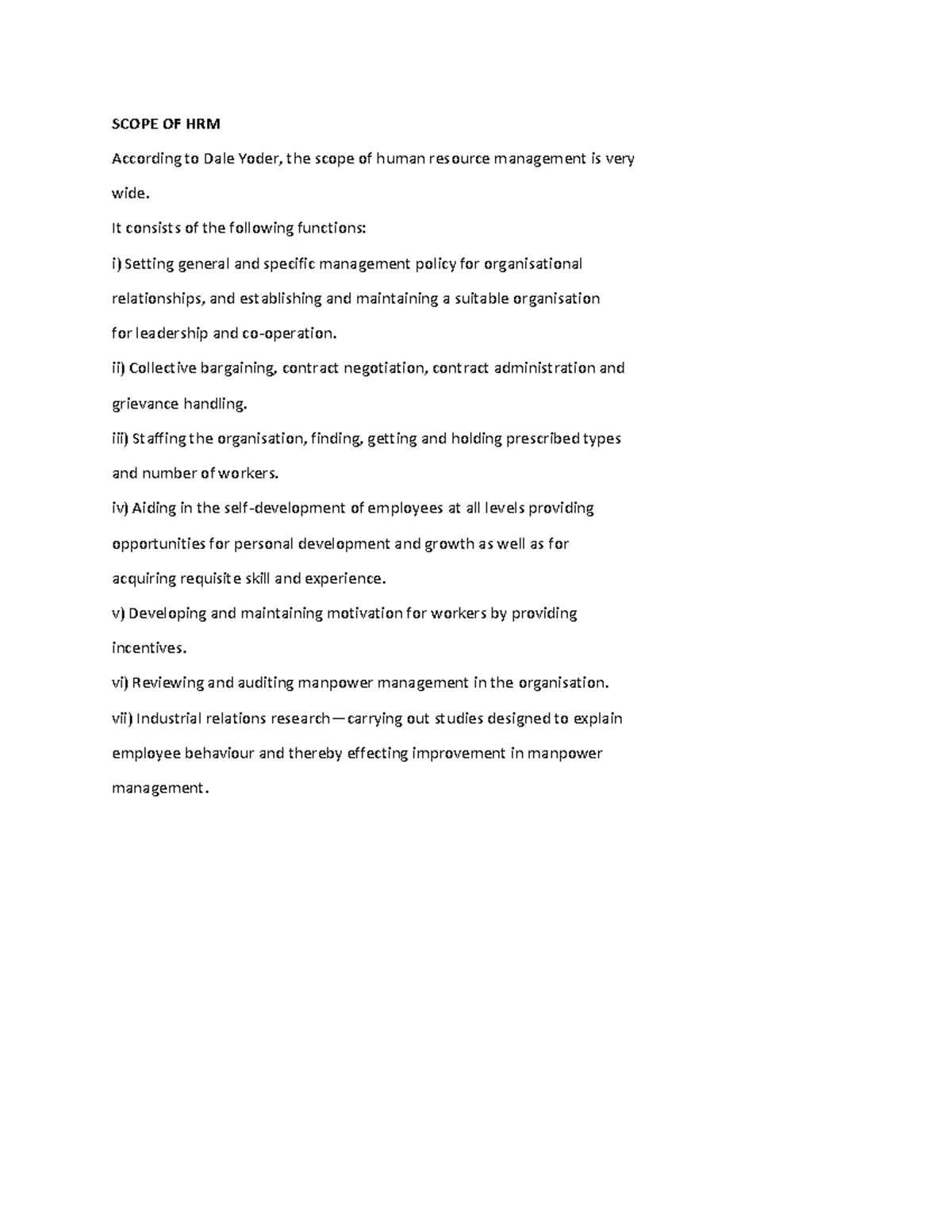 Scope of hrm - Lecture notes - SCOPE OF HRM According to Dale Yoder ...