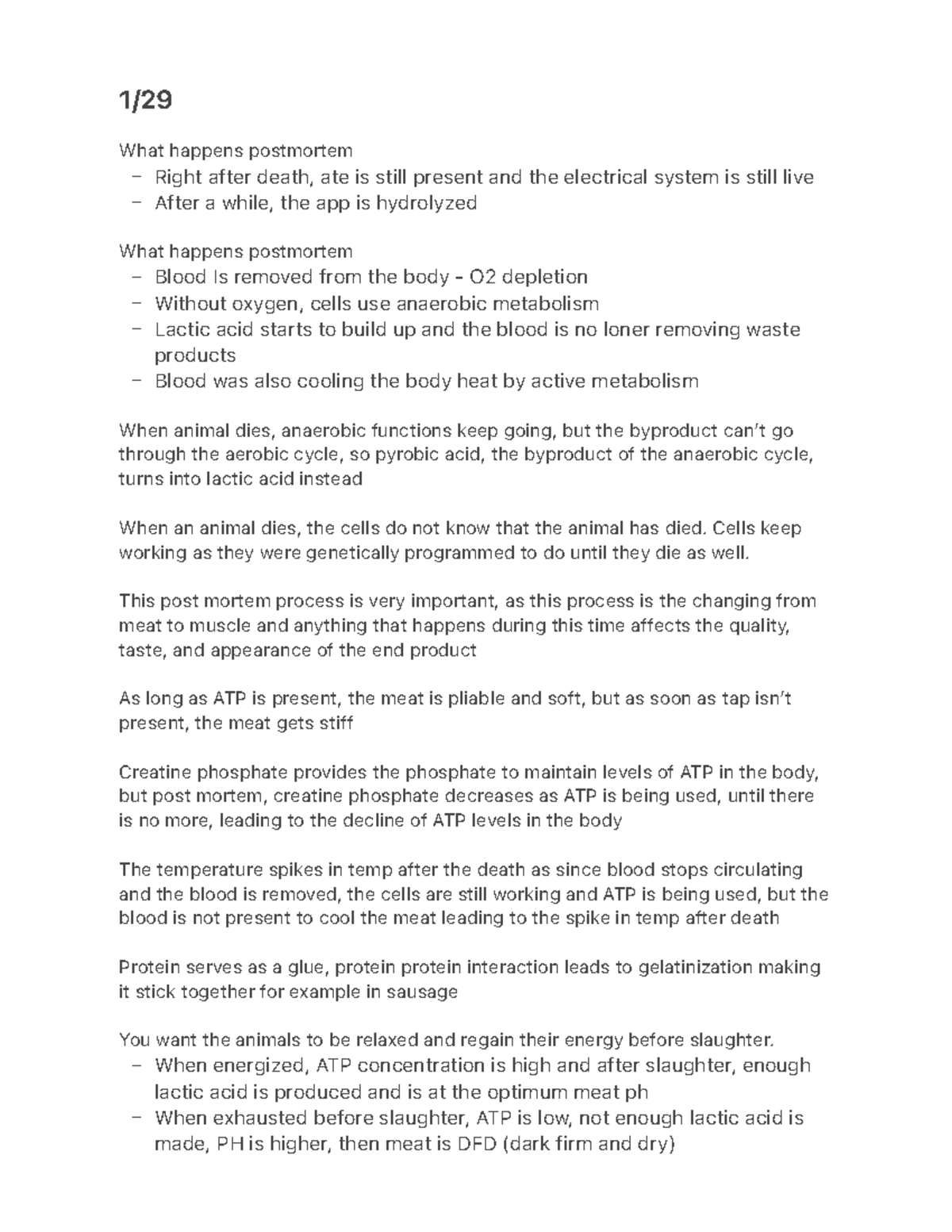 week 4 day 1 notes - – – – – – – – – 1/ What happens postmortem Right ...