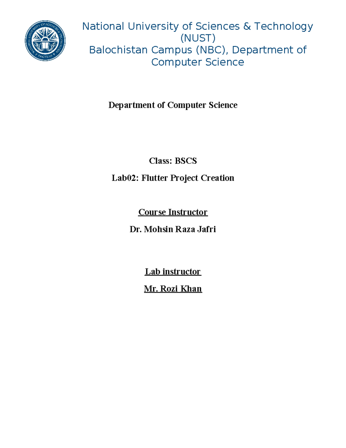 MAD Lab02 - it is a lab assignment - (NUST) Balochistan Campus (NBC), Department of Computer ...