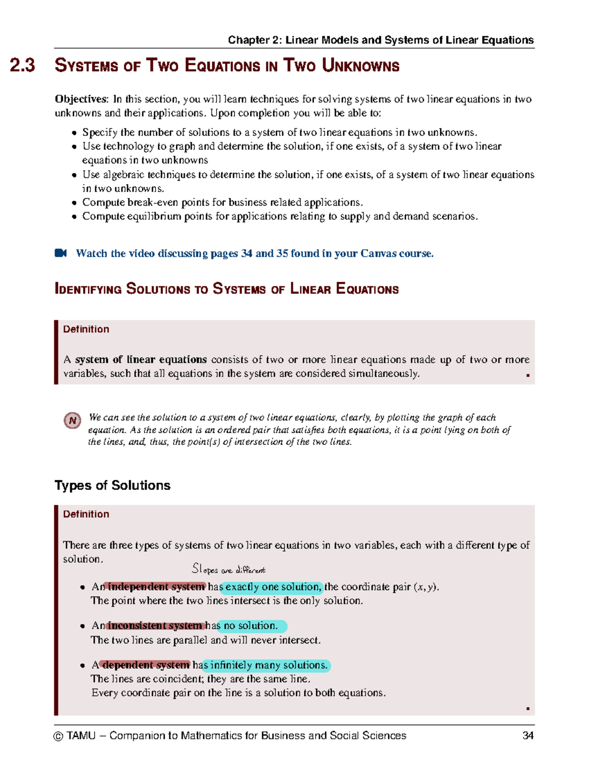 Module 2.3 Notes - Chapter 2: Linear Models and Systems of Linear ...