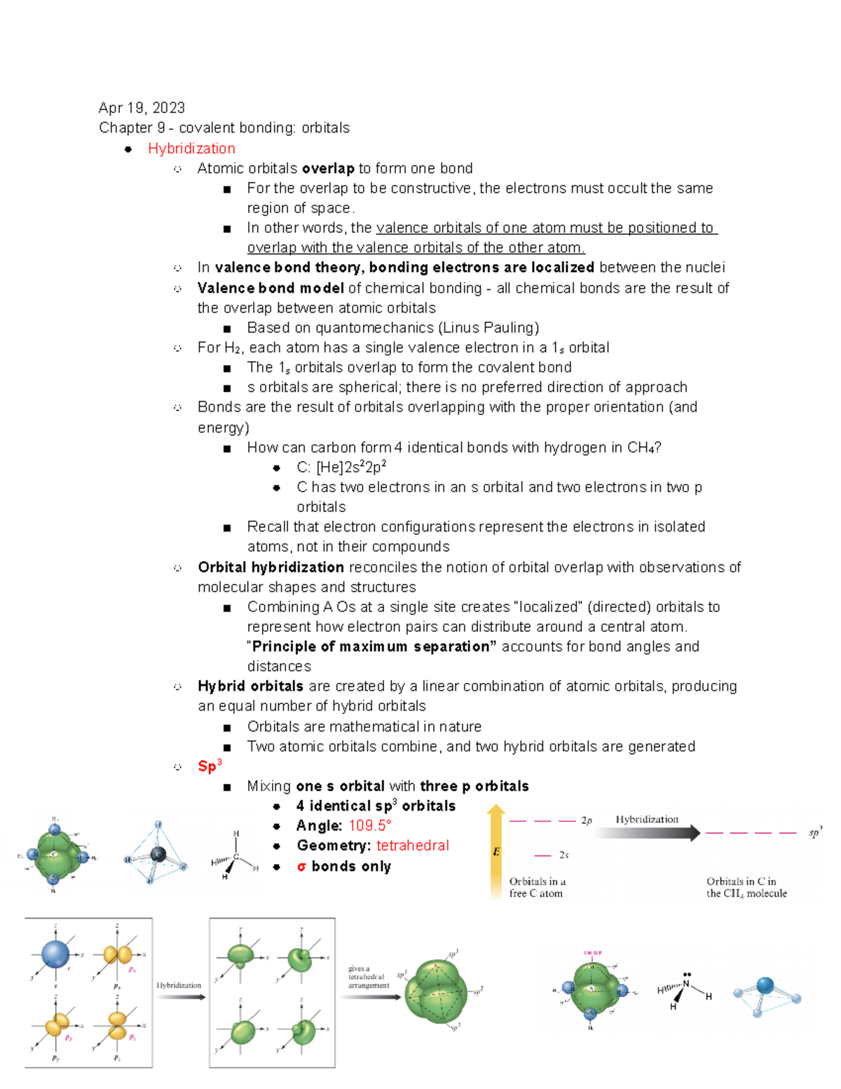 Chapter 9 - Covalent Bonding Orbitals - Apr 19, 2023 Chapter 9 ...