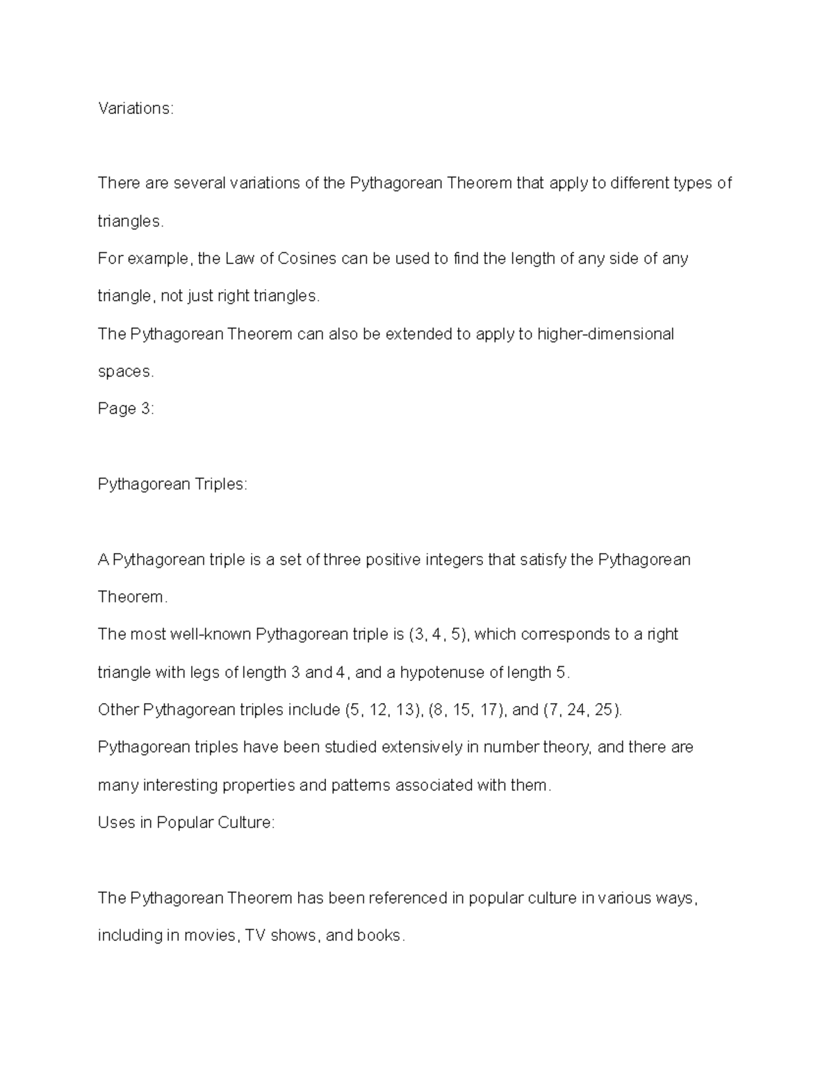 Pythagoras theorem 3 - math221 - Variations: There are several ...
