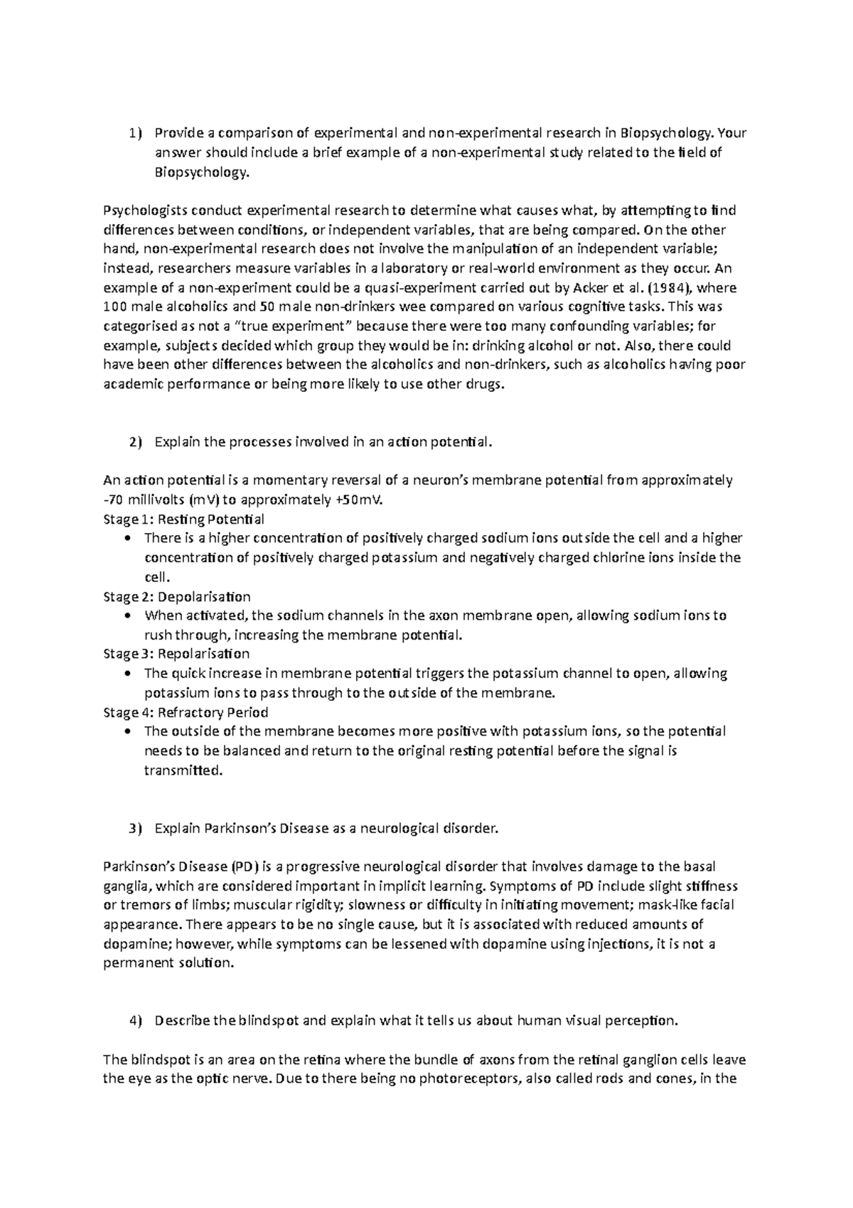 BOC Short essays - Provide a comparison of experimental and non ...