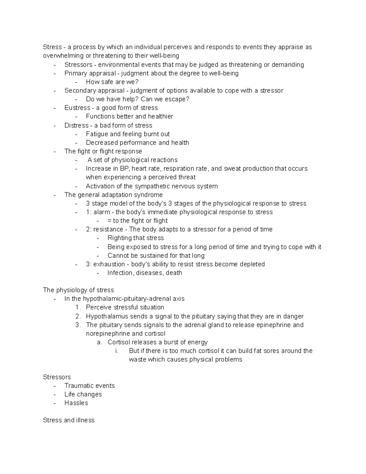 Psychology - chapter 14 notes - Stress - a process by which an ...
