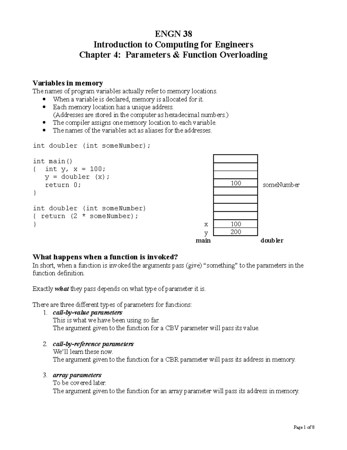 Parameters Summary - Wendy Kaufmyn - ENGN 38 Introduction to Computing ...