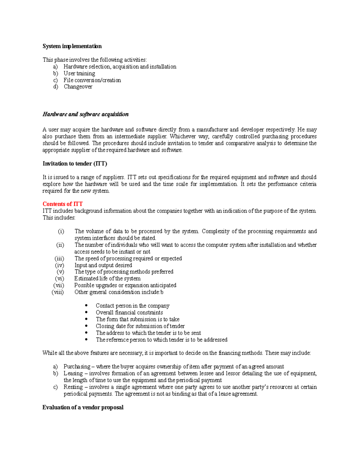 System implementation - System analysis and design - Studocu