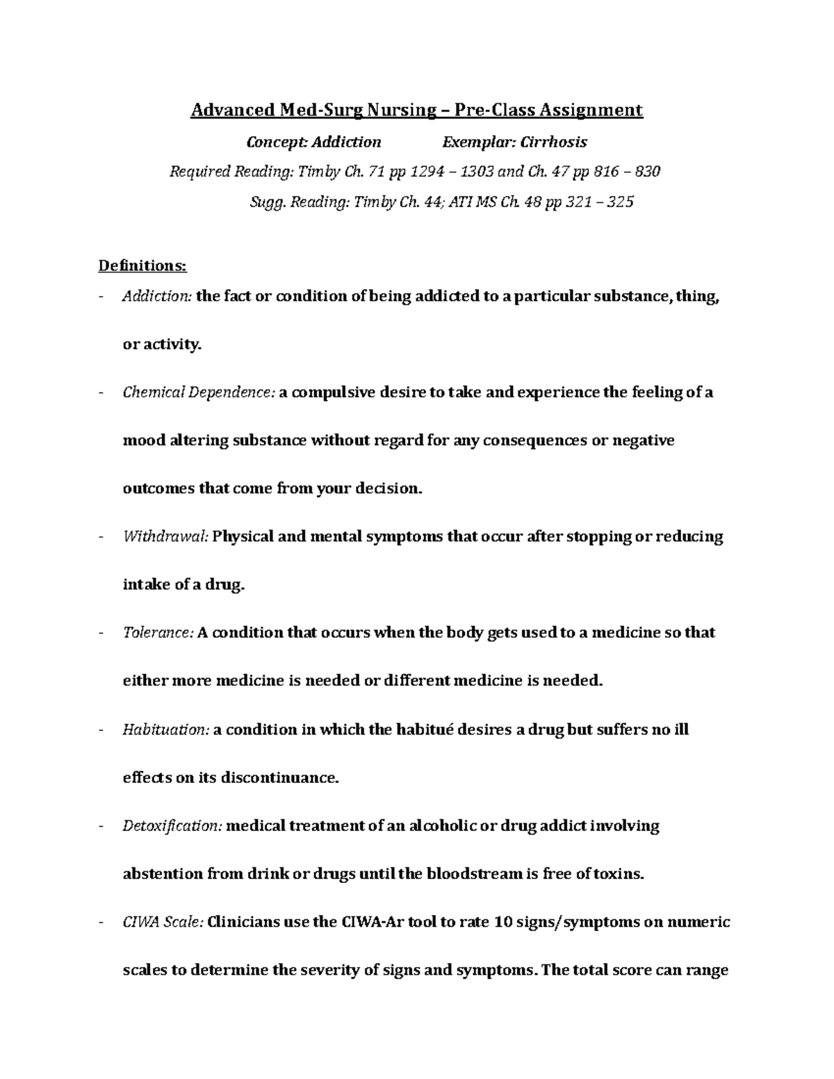 Week 2 Pre Class Assignment - Student - Advanced Med-Surg Nursing – Pre ...