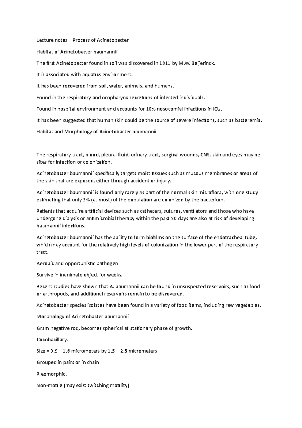 Lecture Notes Process Of Acinetobacter Lecture Notes Process Of
