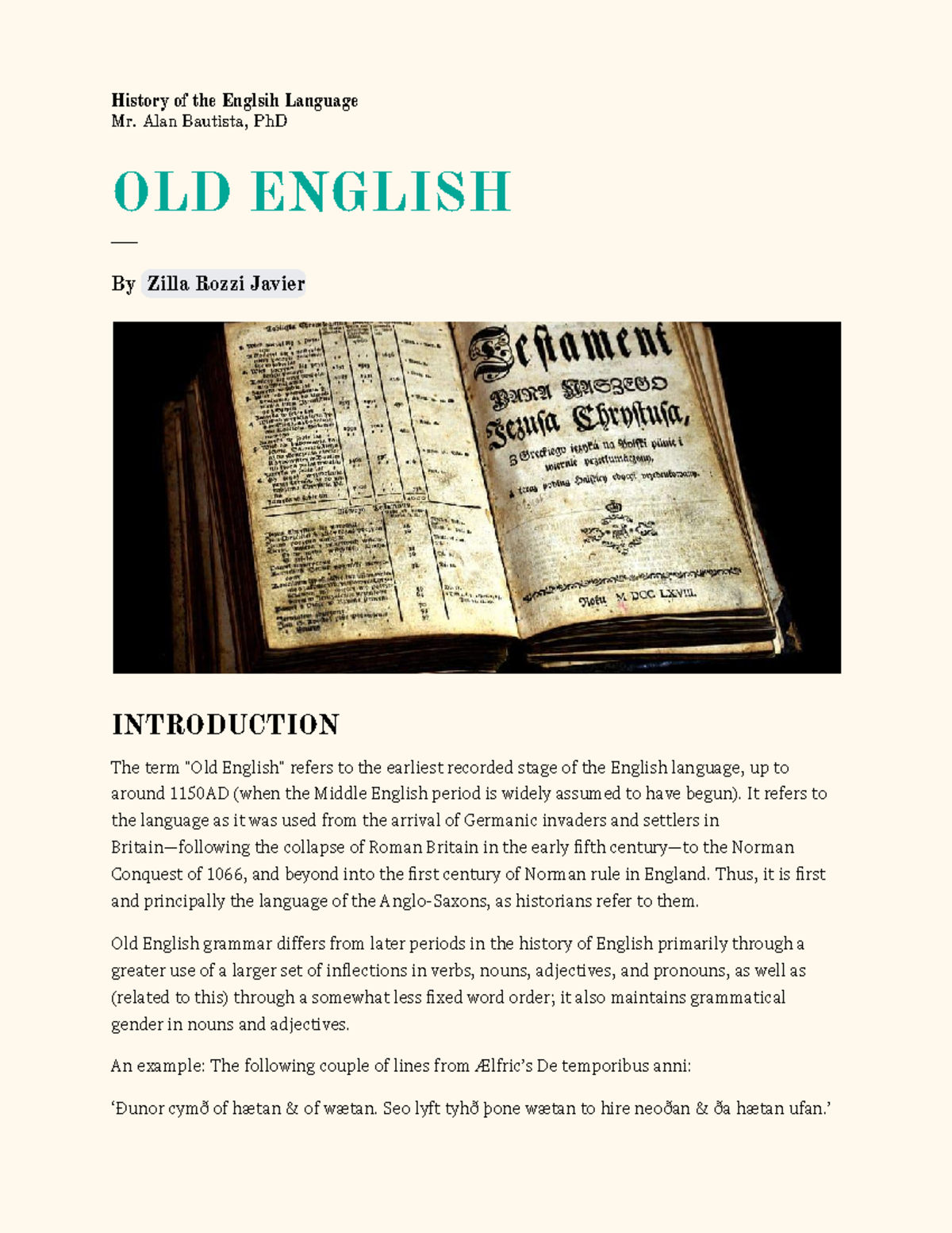 Old English Essay - May this be helpful - History of the Englsih ...