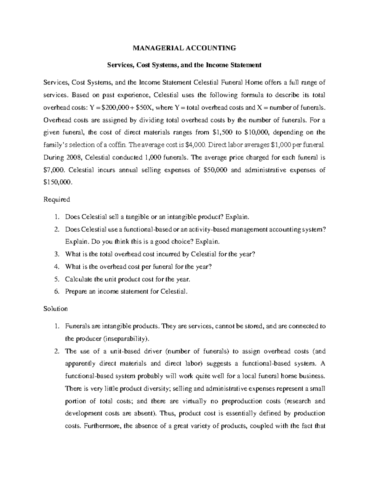 Managerial Accounting Services, Cost Systems, and the Income Statement ...