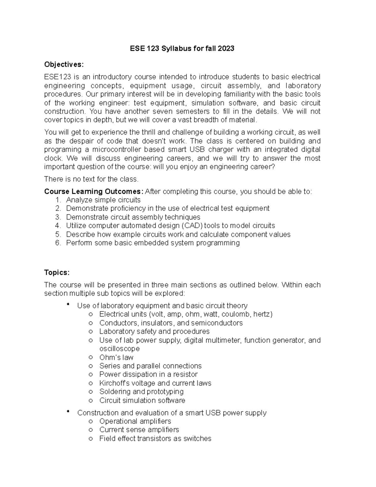 Syllabus - ESE 123.01 taught by David Westerfield - ESE 123 Syllabus for fall 2023 Objectives ...