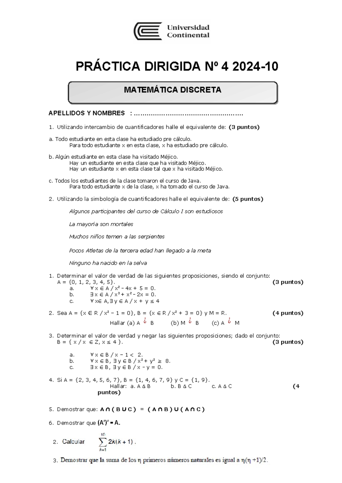 Práctica Dirigida Nº 4 Matemática Discreta 2020-10 - PRÁCTICA DIRIGIDA Nº 4 2024- APELLIDOS Y ...