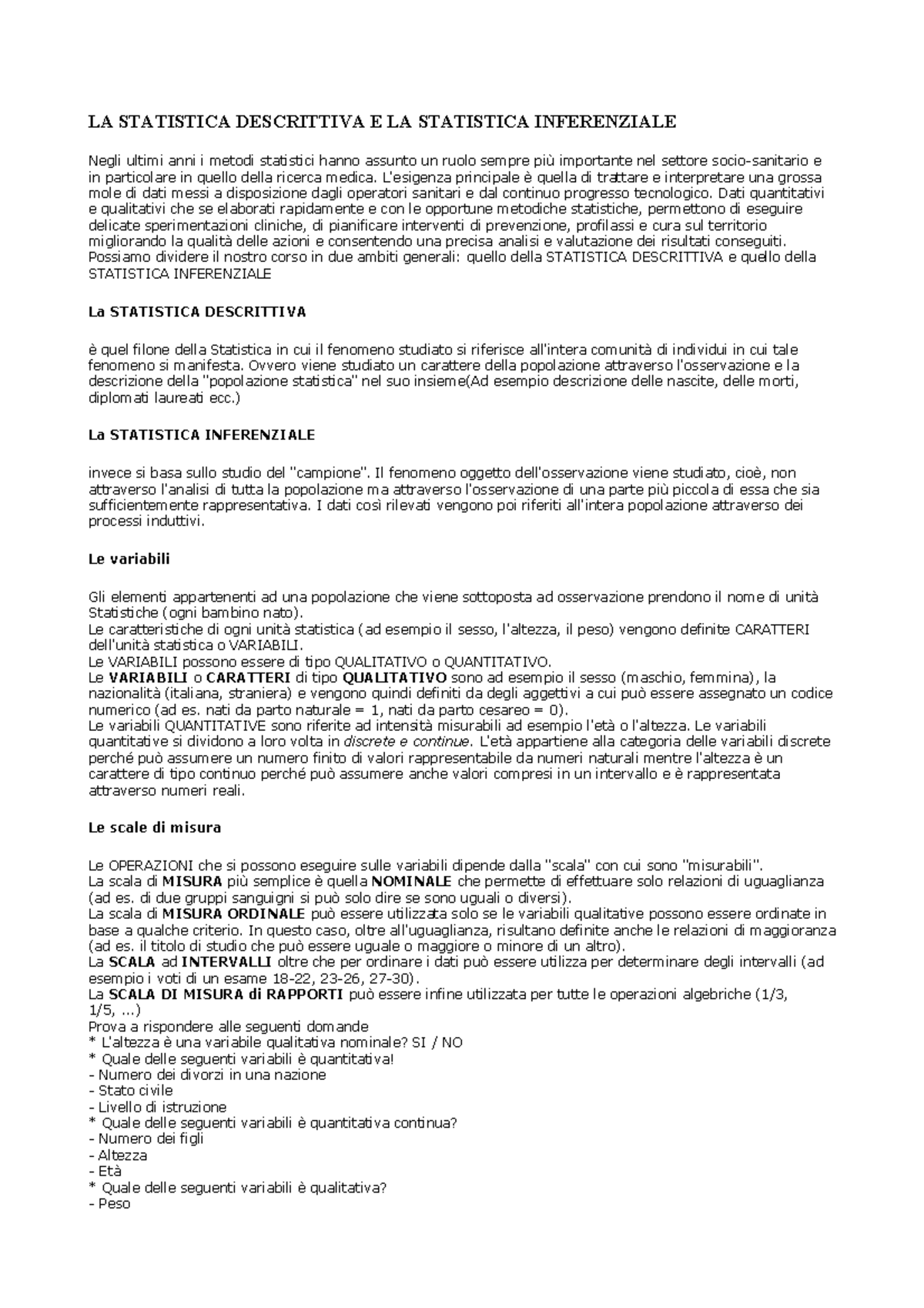 Statistica Descrittiva E Contemporanea - LA STATISTICA DESCRITTIVA E LA ...