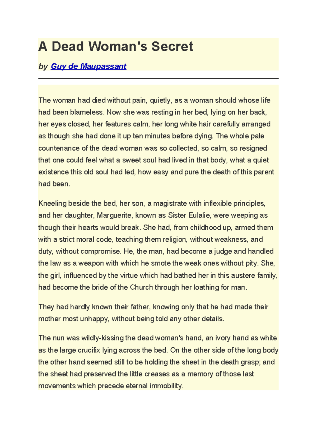 A Dead Woman's Secret - a short story serving as a model. - A Dead ...