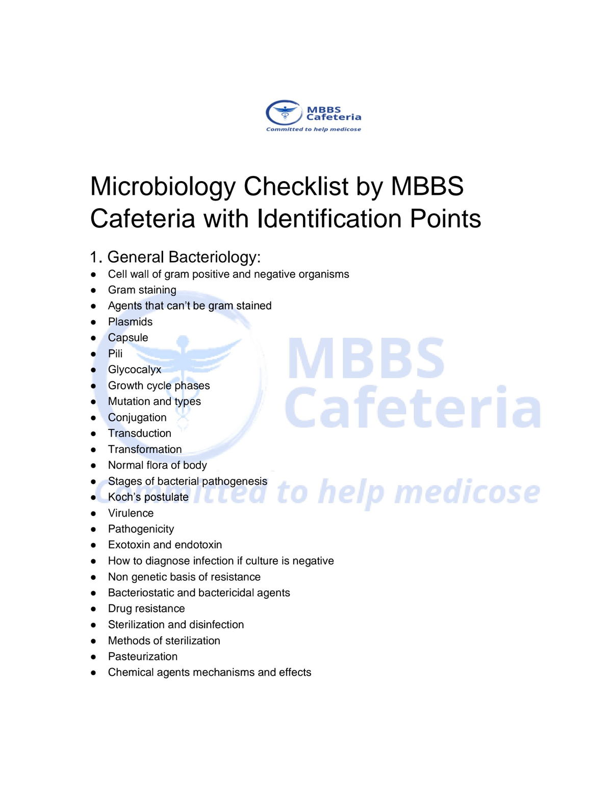 Microbiology Checklist by mbbs cafeteria - Bachelor of medicine and ...