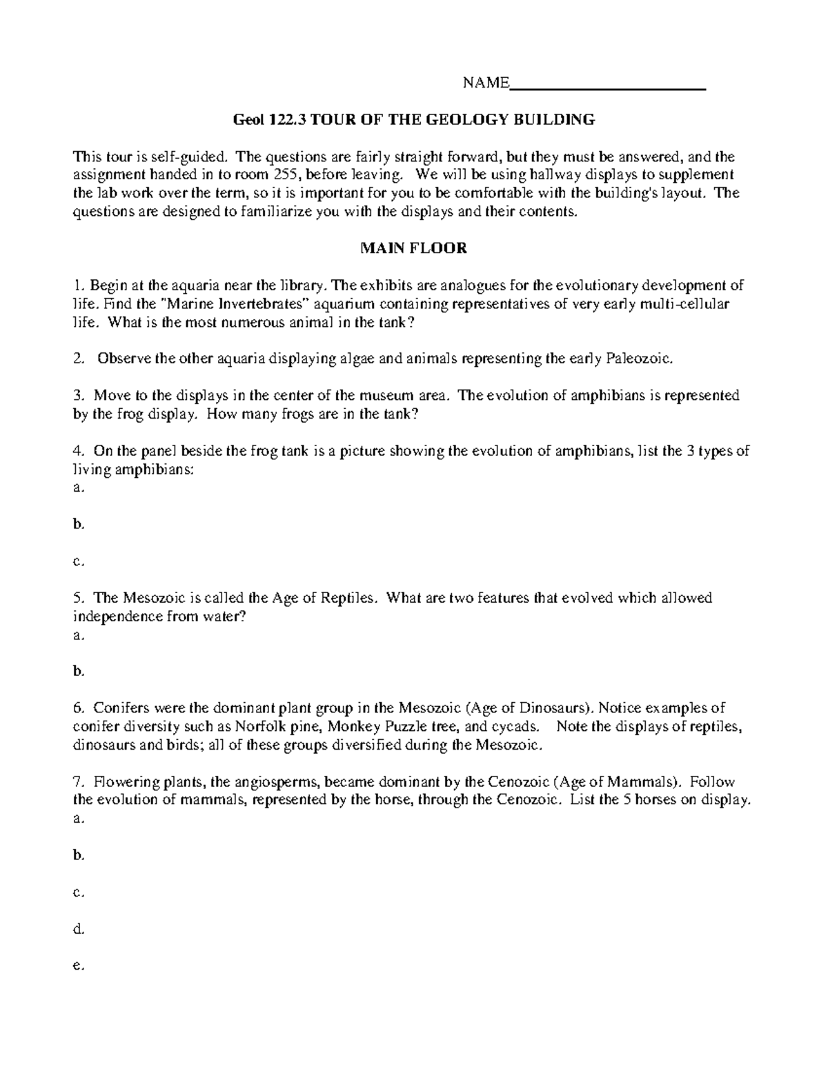Geol122Lab1 - assignment question and answers - NAME Geol 122 TOUR OF ...