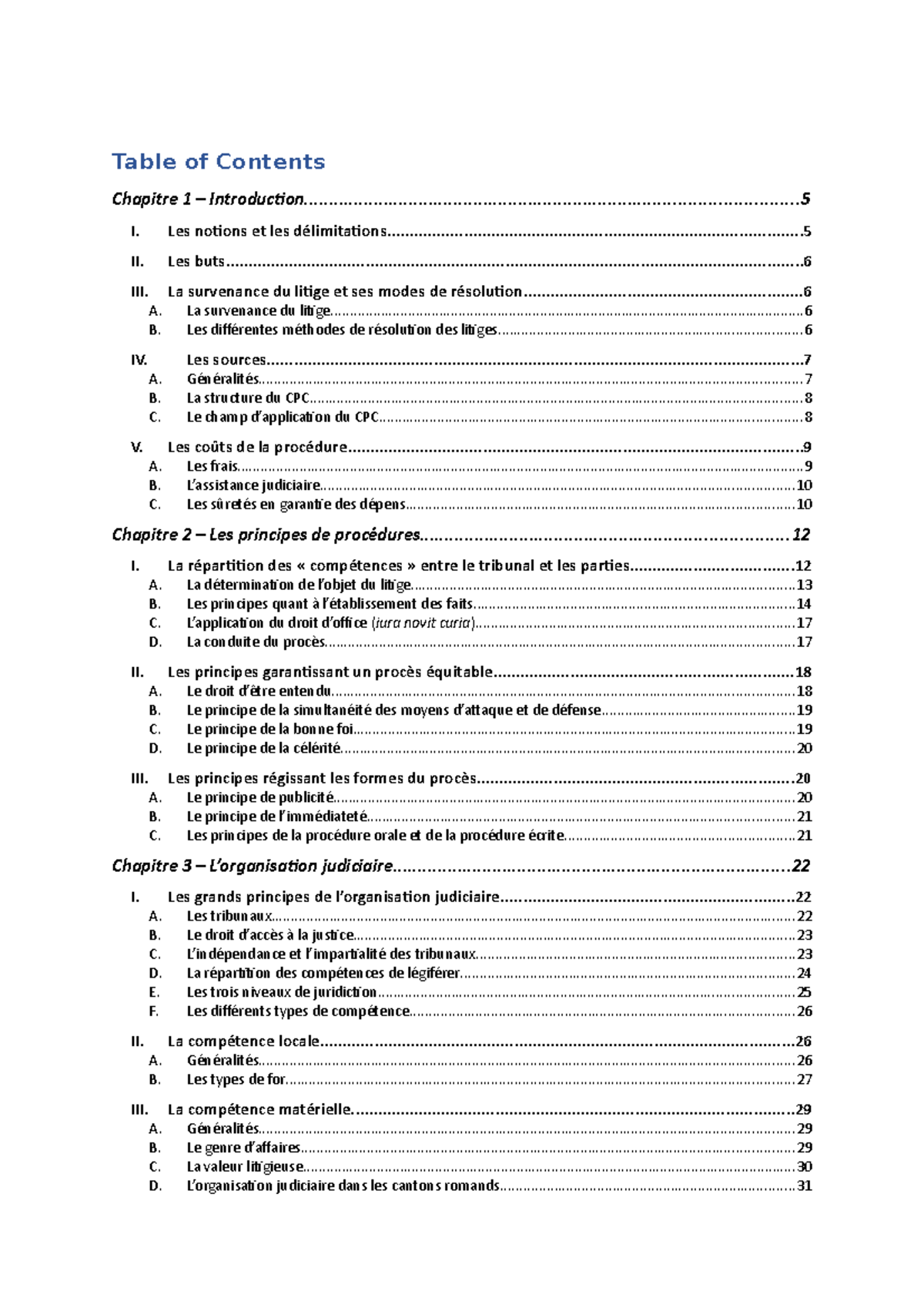 Résumé CPC - Table of Contents Chapitre 1 – - Studocu