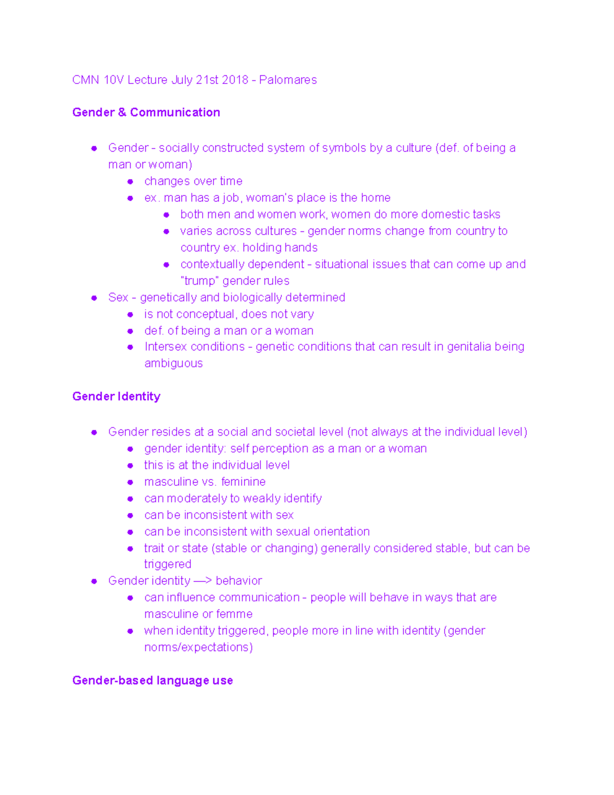 Notes CMN 10V Exam 2 - multiple professors - virtual video lecture ...