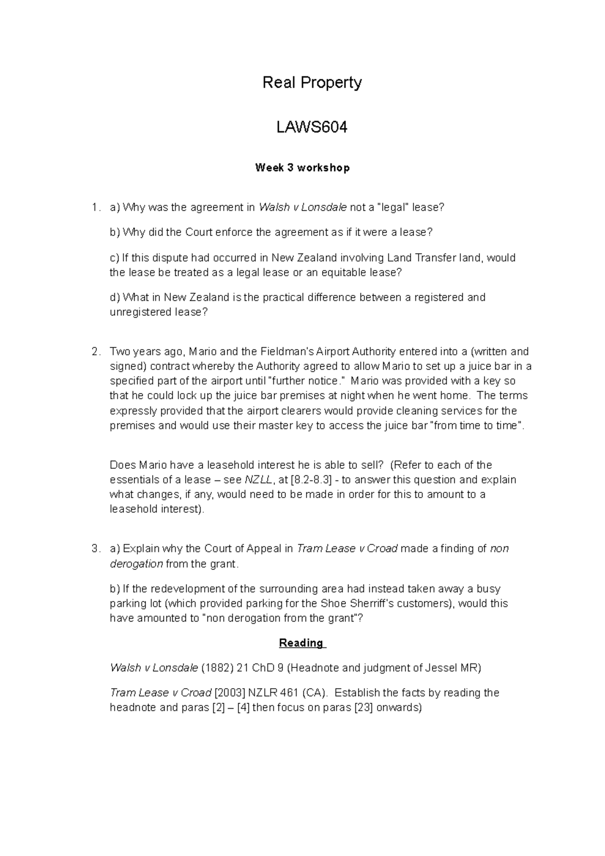Real Property 2022 week 3 workshop - Real Property LAWS Week 3 workshop ...