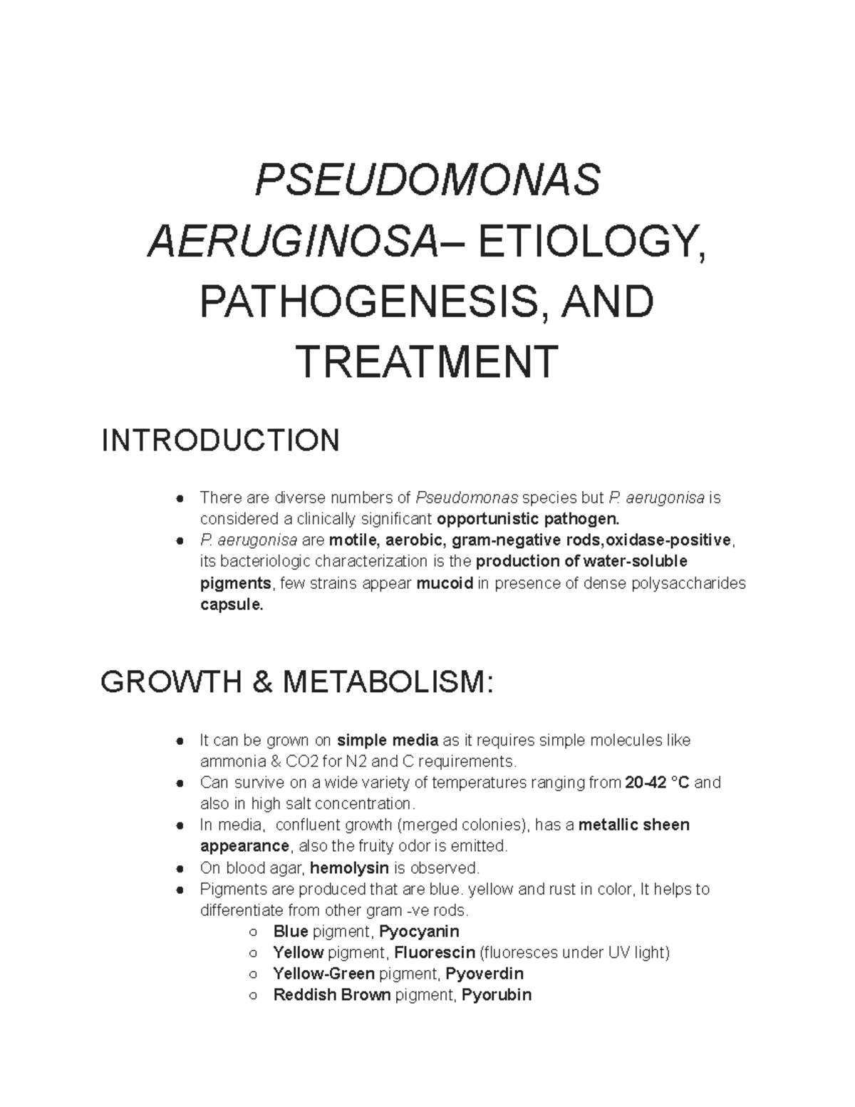 Pseudomonas Aeruginosa– Etiology, Pathogenesis, AND Treatment ...
