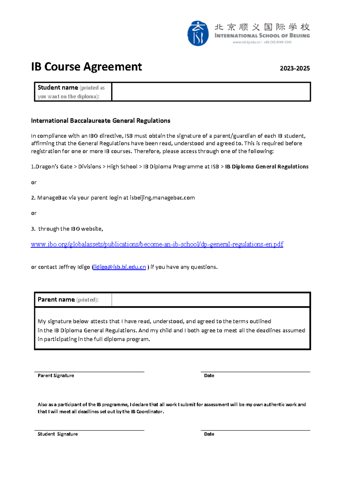 ib diploma chem - IB Course Agreement 2023 - 2025 Student name (printed ...