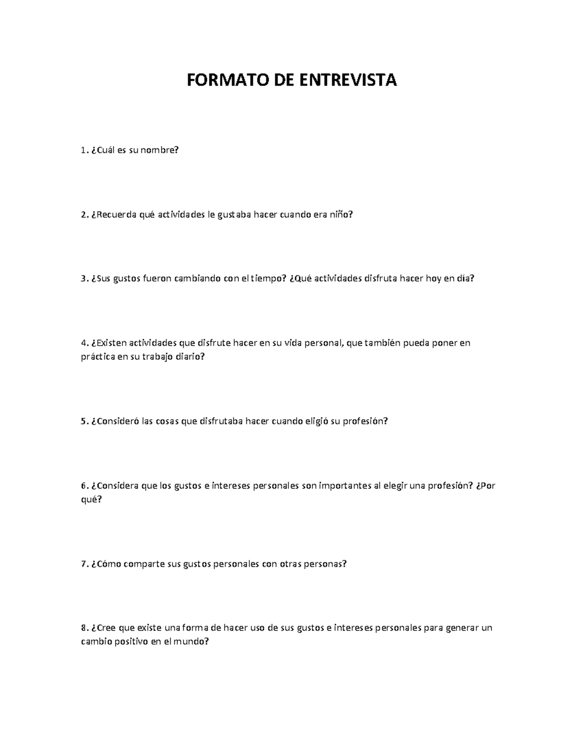 Formato de entrevista para estudiar y poder poner un proyecto - FORMATO ...