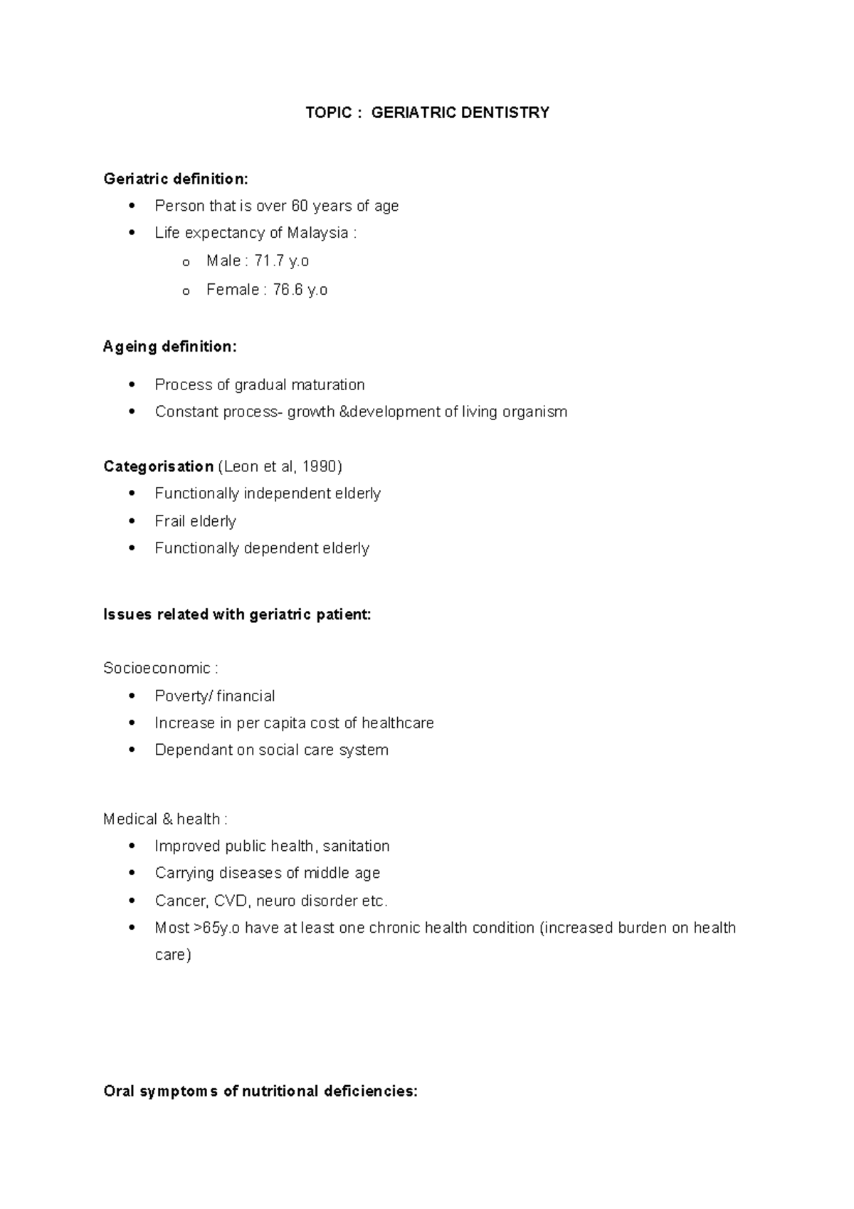 Topic - sem1 class D - TOPIC : GERIATRIC DENTISTRY Geriatric definition ...