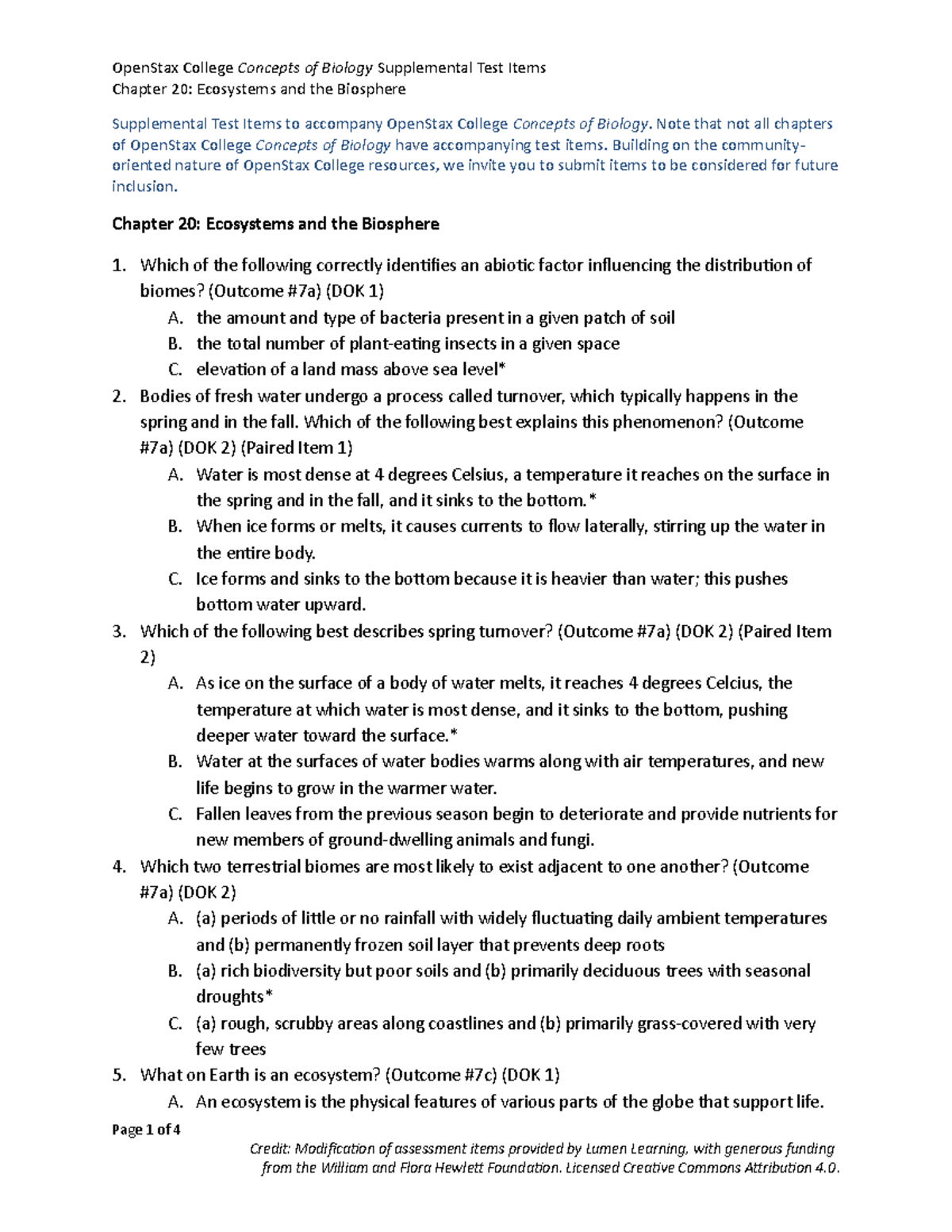 OSC Concepts of Biology Test Items Ch20 - Chapter 20: Ecosystems and ...