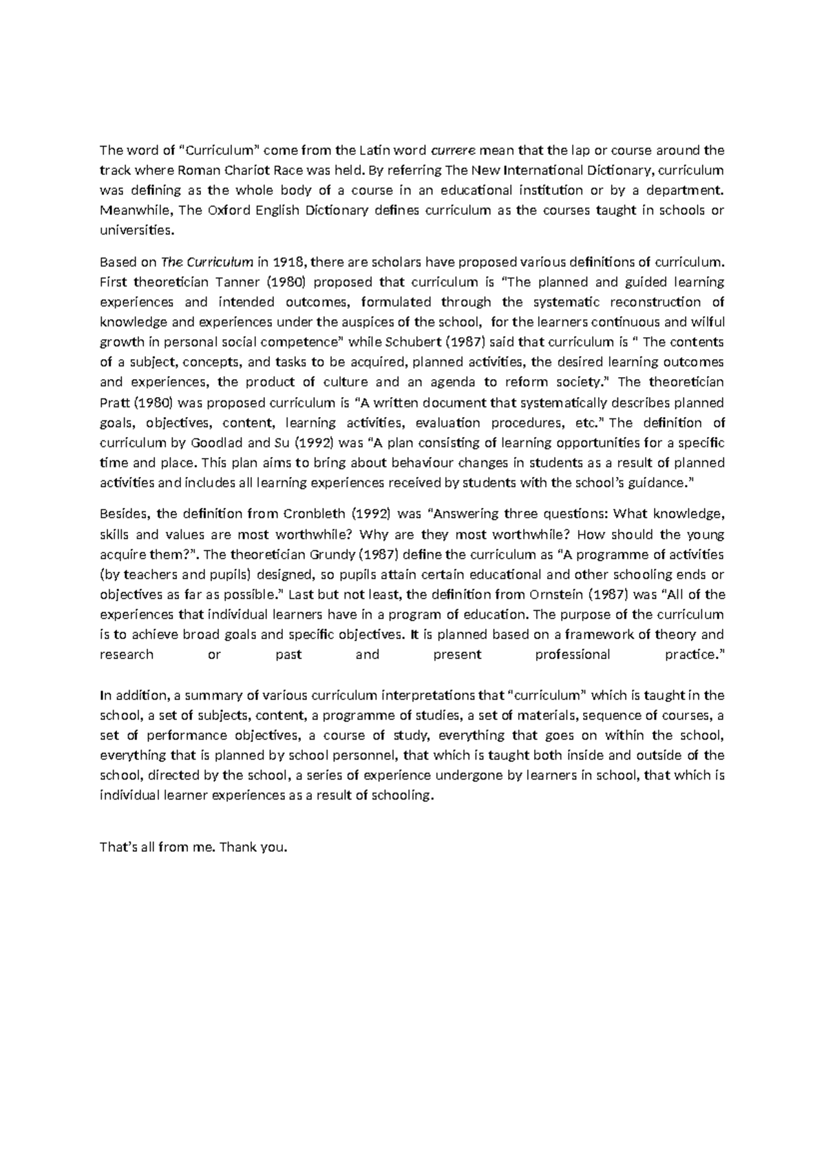 Ocp1 - ocp - The word of “Curriculum” come from the Latin word currere ...