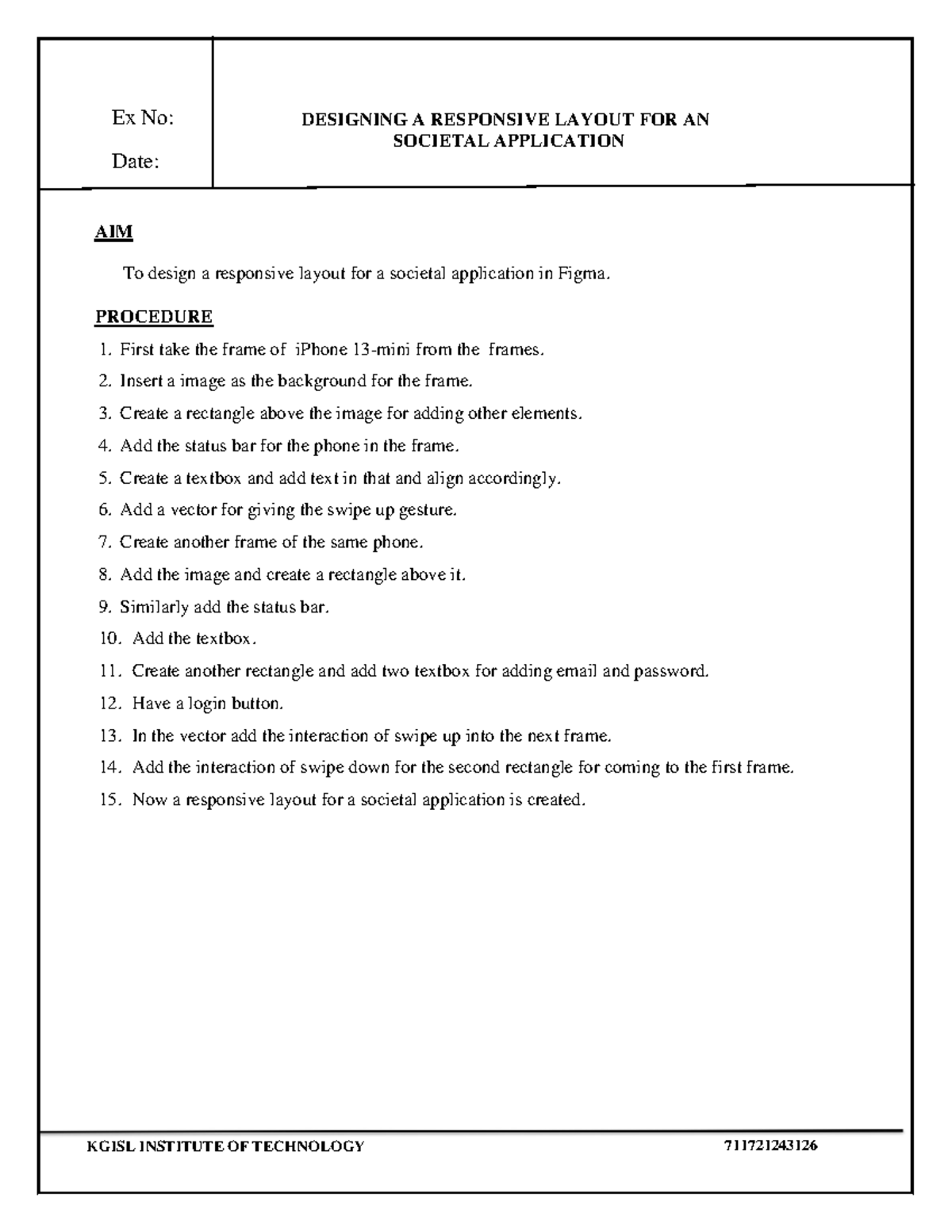 Uiux Lab Manual Ex No Date Designing A Responsive Layout For An Societal Application Aim To 5802