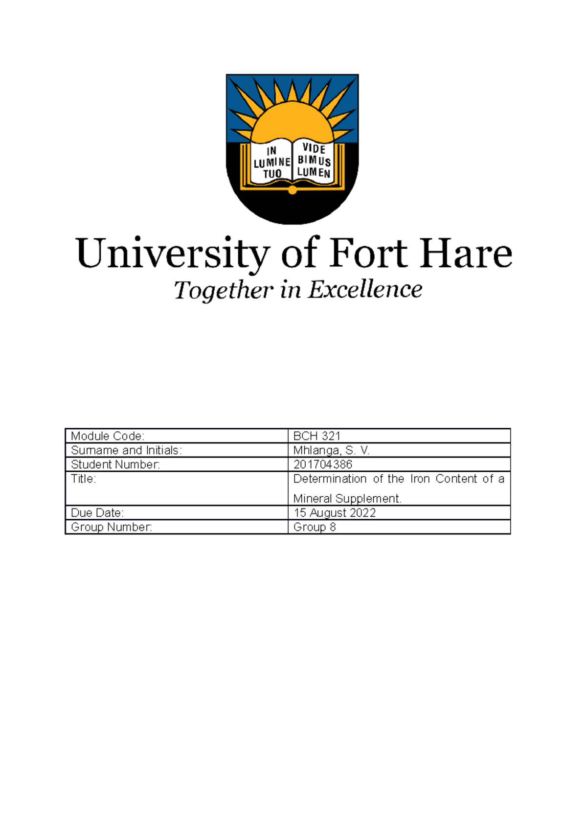 BCH 321 prac 3 - Physiological biochemistry - Module Code: BCH 321 ...
