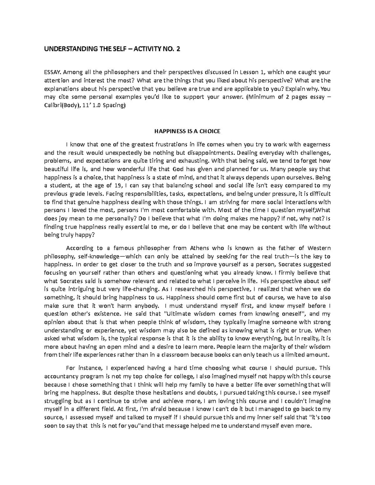 UTS Activity 2 - Understanding The Self - UNDERSTANDING THE SELF ...