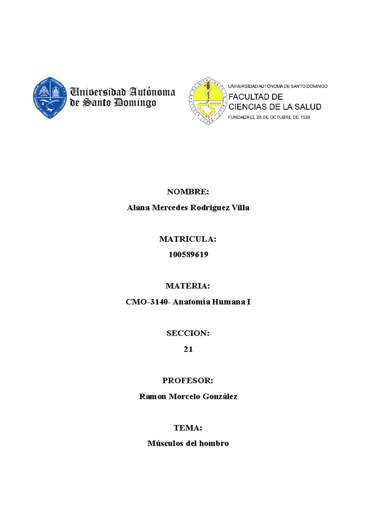 Musculos del hombro - ... - NOMBRE: Alana Mercedes Rodriguez Villa ...