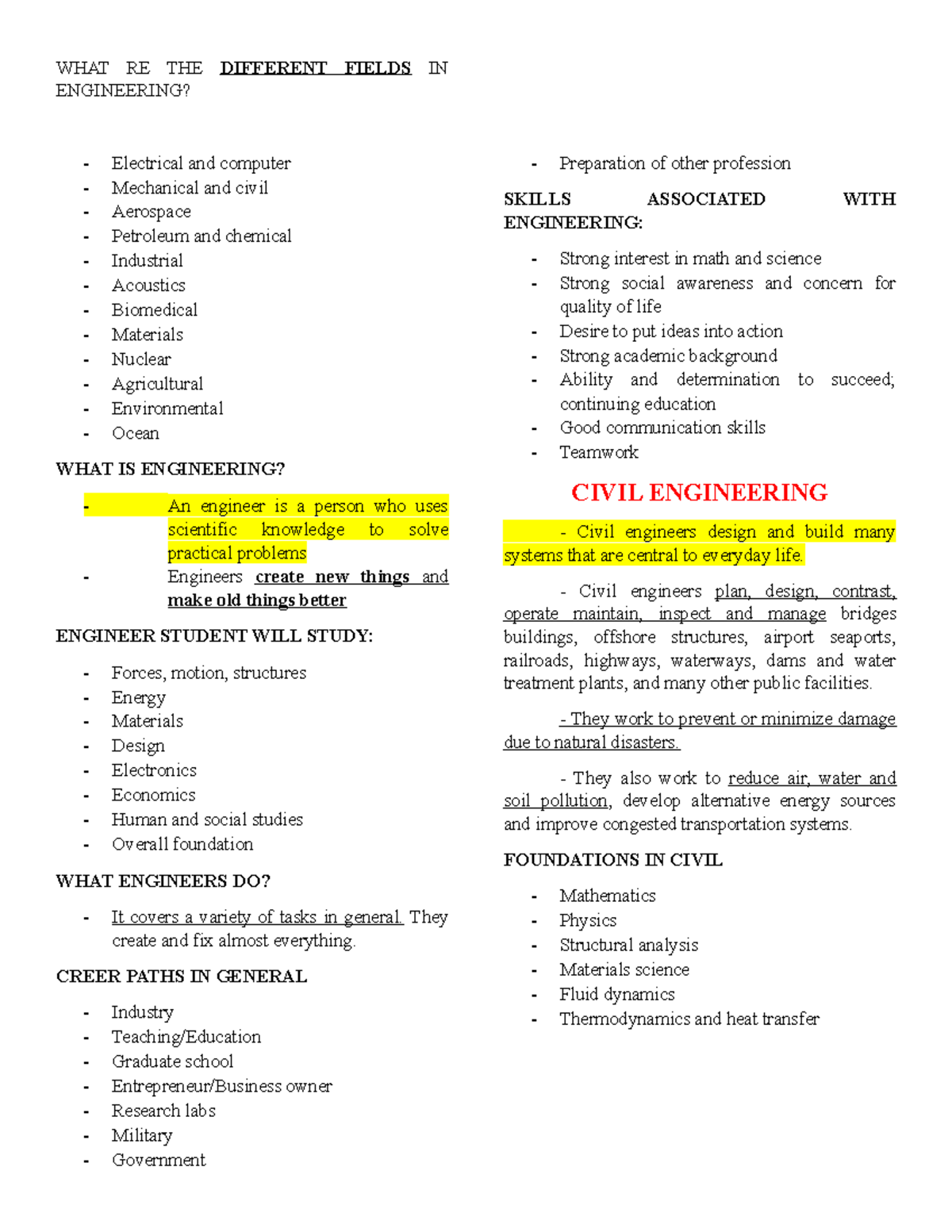 Civil Engineering Orientaion - WHAT RE THE DIFFERENT FIELDS IN ...