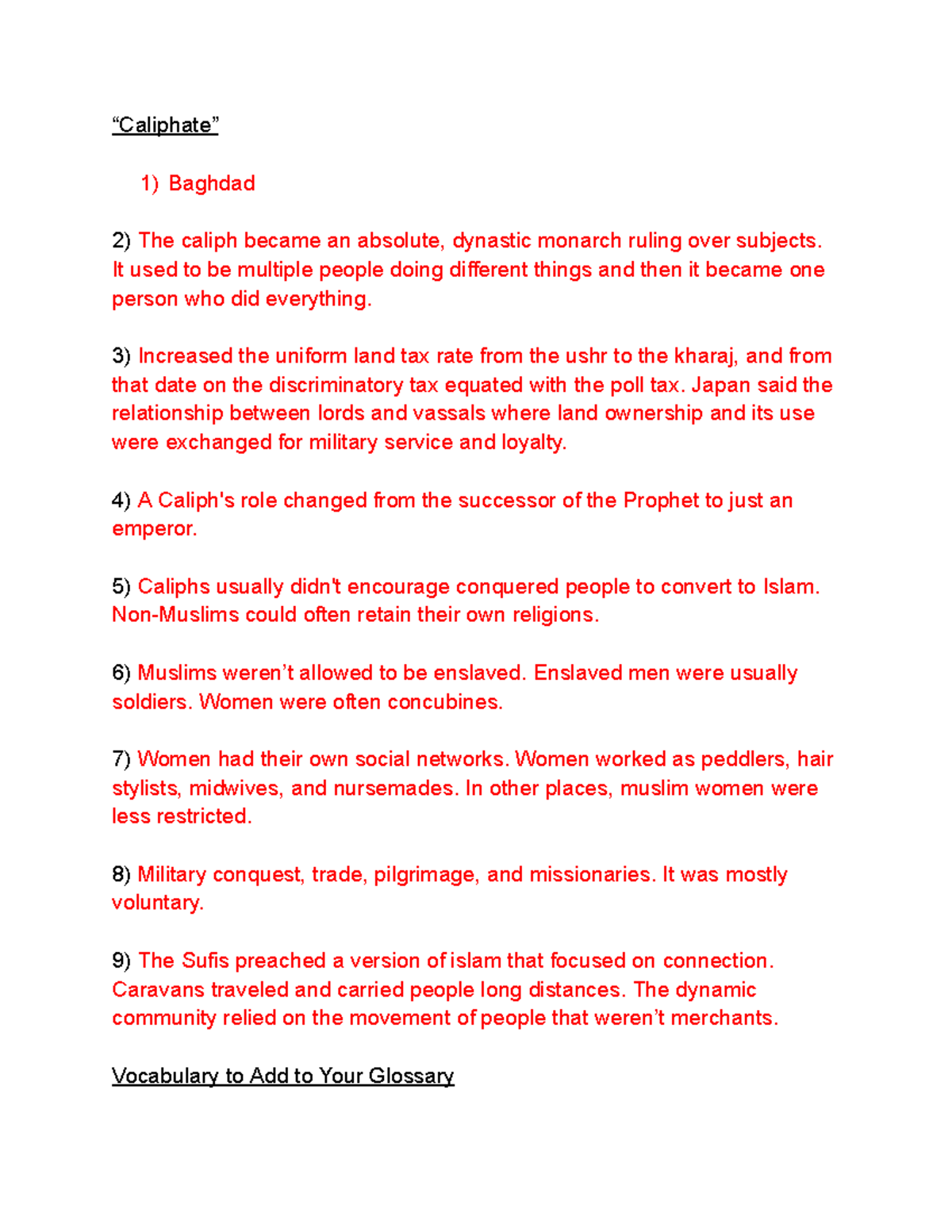 “Caliphate” Reading Questions - “Caliphate” 1) Baghdad 2) The caliph ...