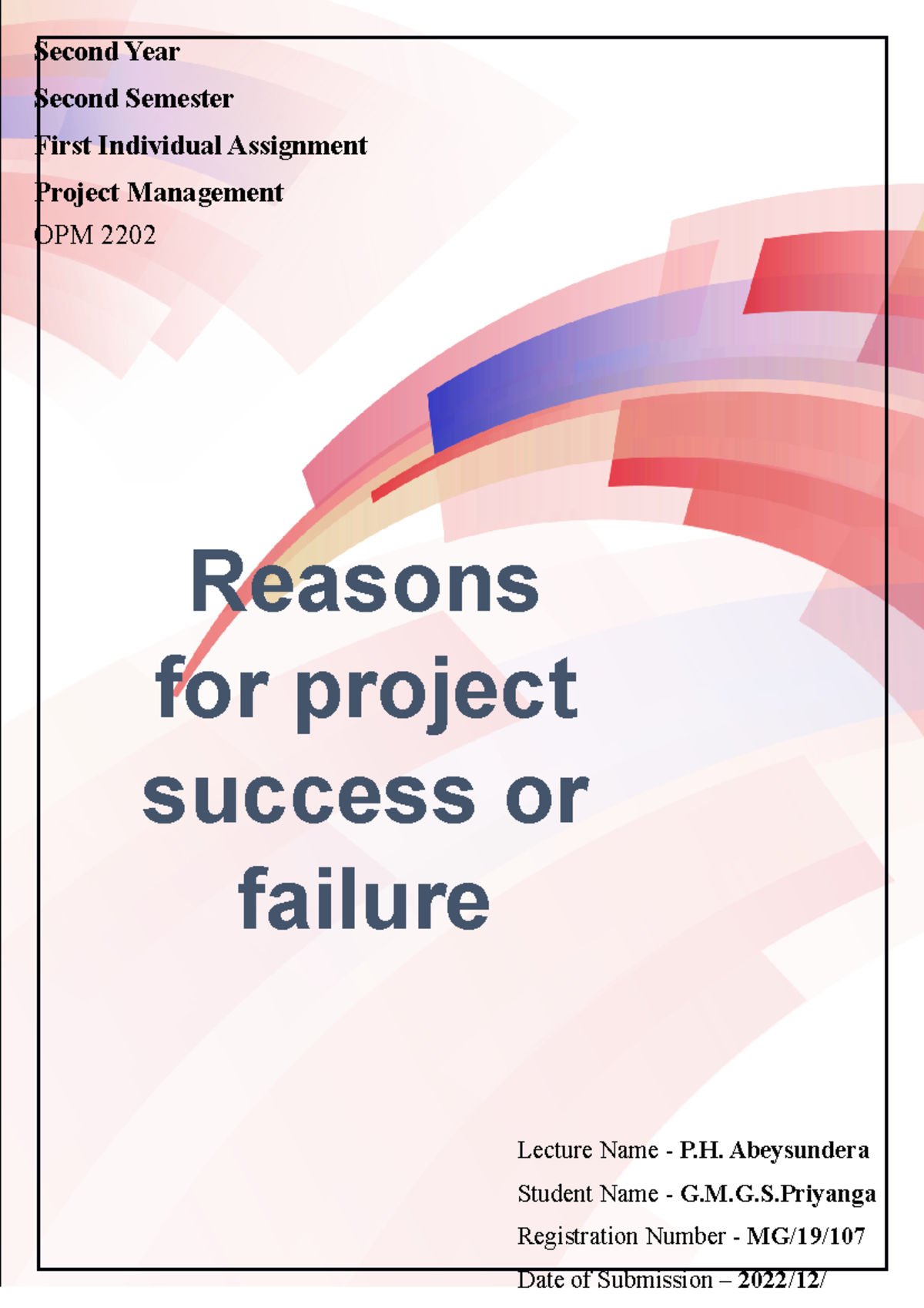 Reasons for project success or failure - Second Year Second Semester ...