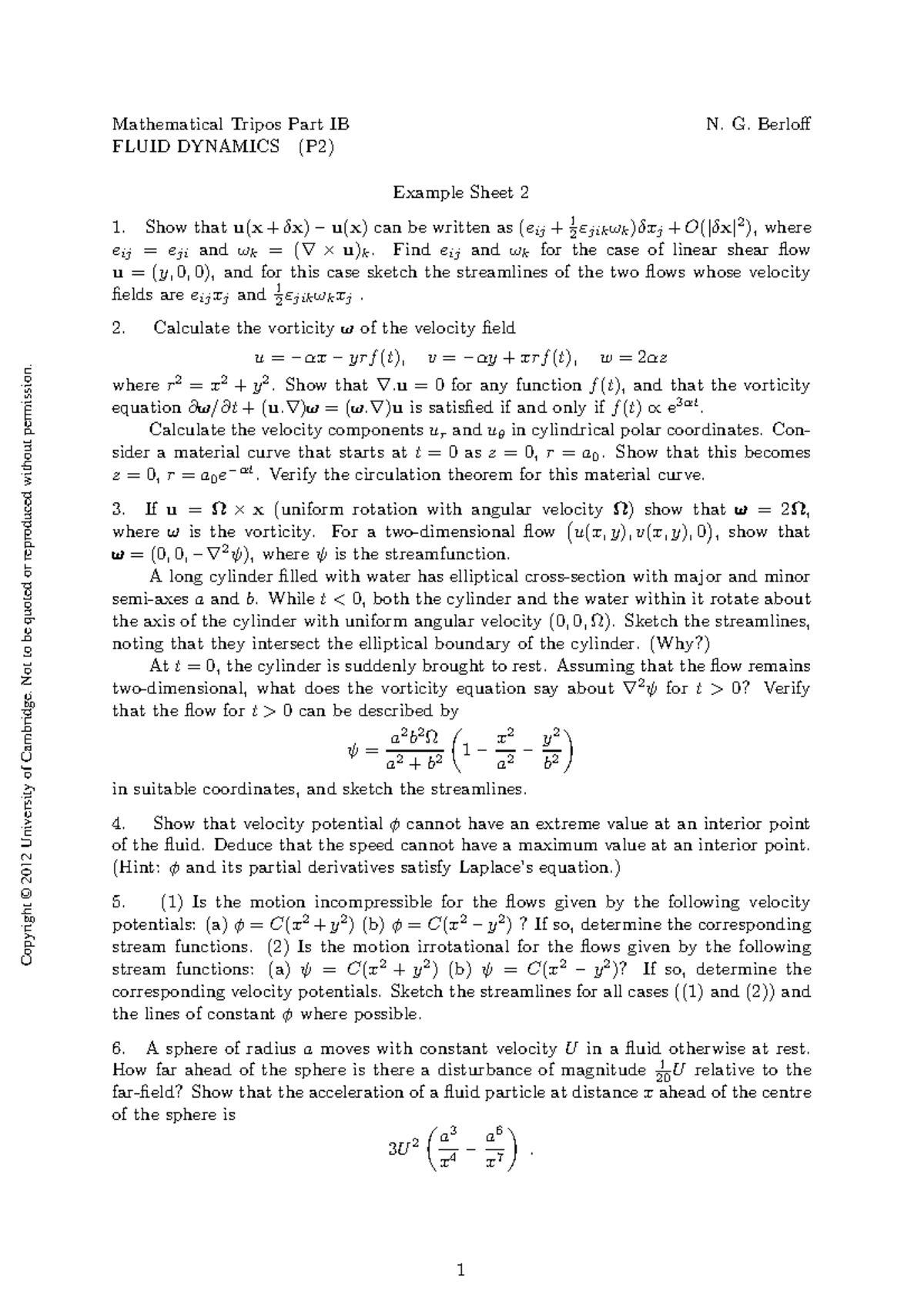 Lecture notes, lecture 2 - Example sheet - Copyright © 2012 University ...