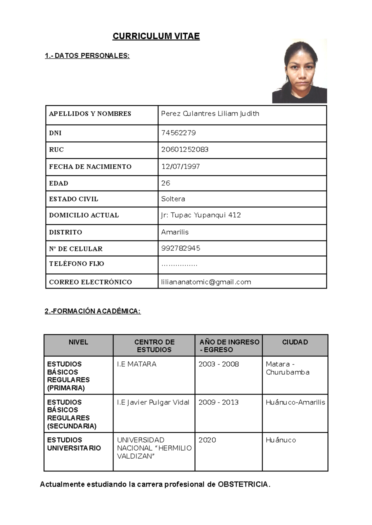 CV LILI - curriculum - CURRICULUM VITAE 1.- DATOS PERSONALES: APELLIDOS ...