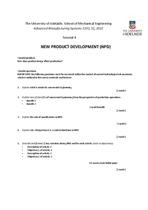 Tutorial 6 (Design For Manufacture and Assembly) 2022 - The University ...