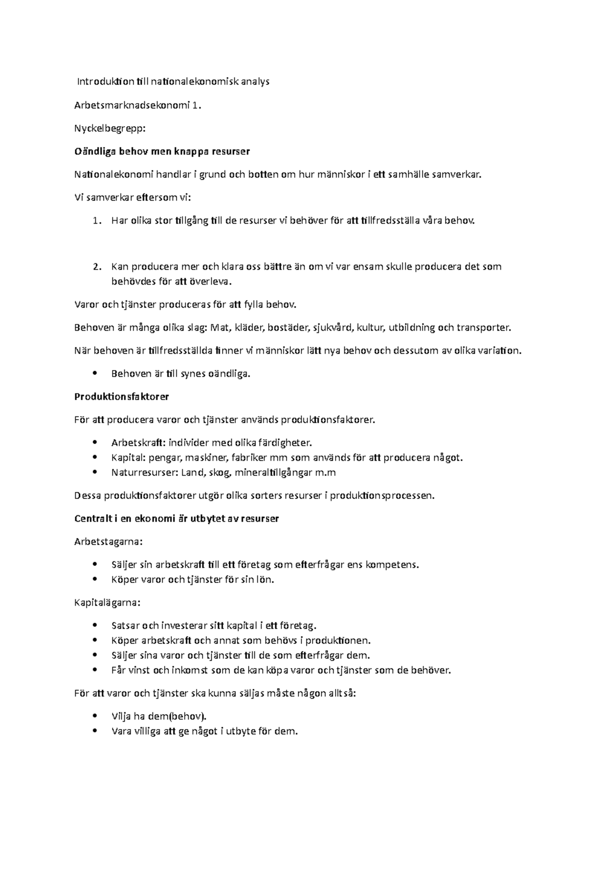 Arbetsmarknad 1 - Föreläsning 1 - Introduktion till nationalekonomisk ...