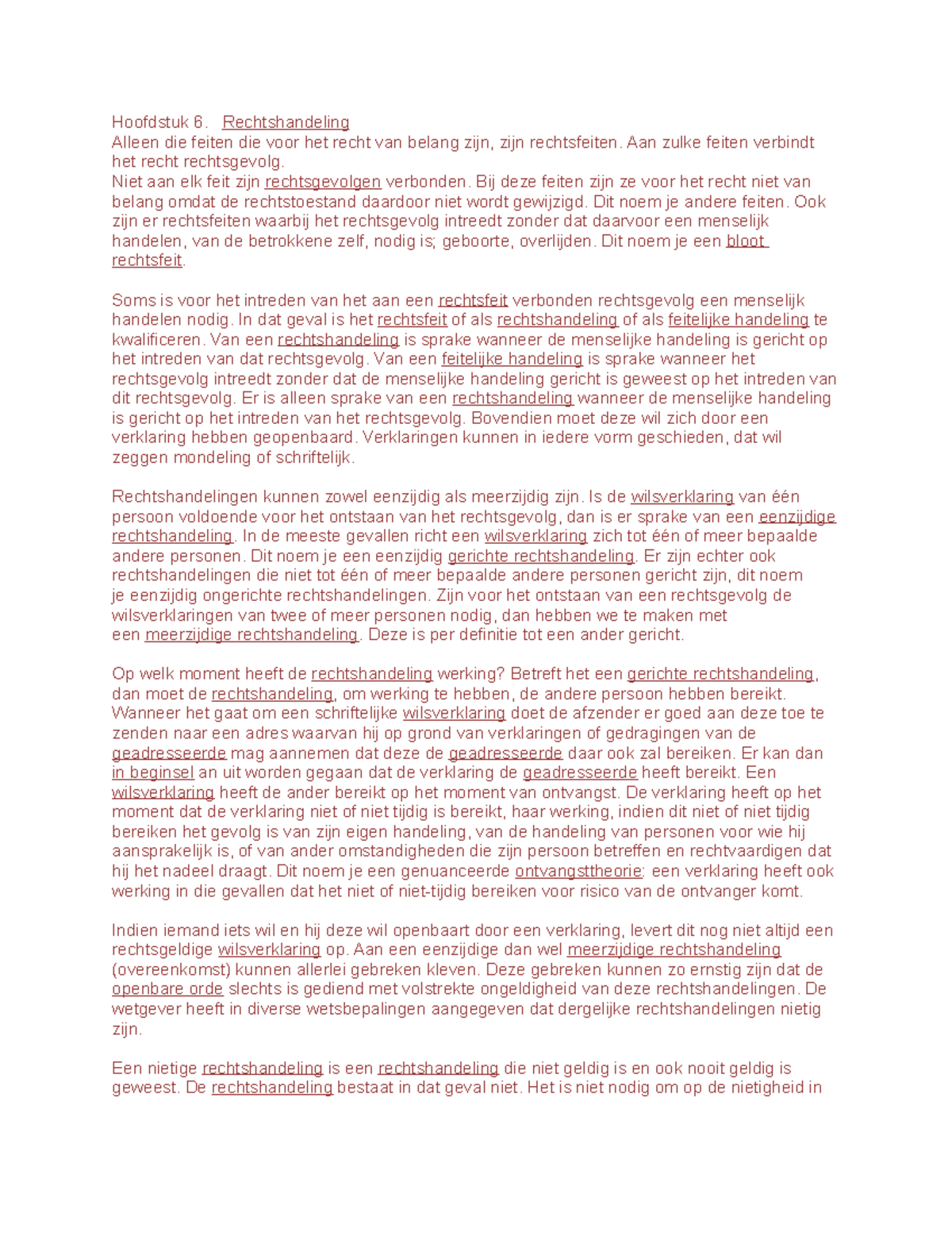 Samenvatting verbintenissenrecht - Hoofdstuk 6. Rechtshandeling Alleen ...