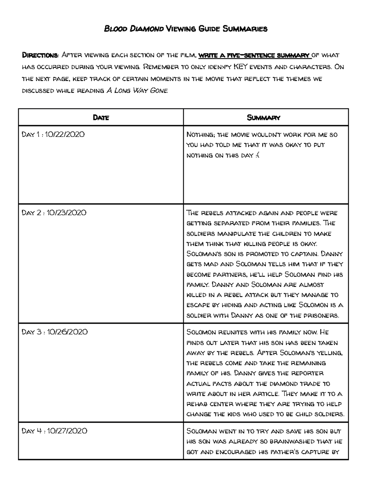 Blood Diamond Viewing Guide Summaries + Theme Tracker - Blood Diamond ...