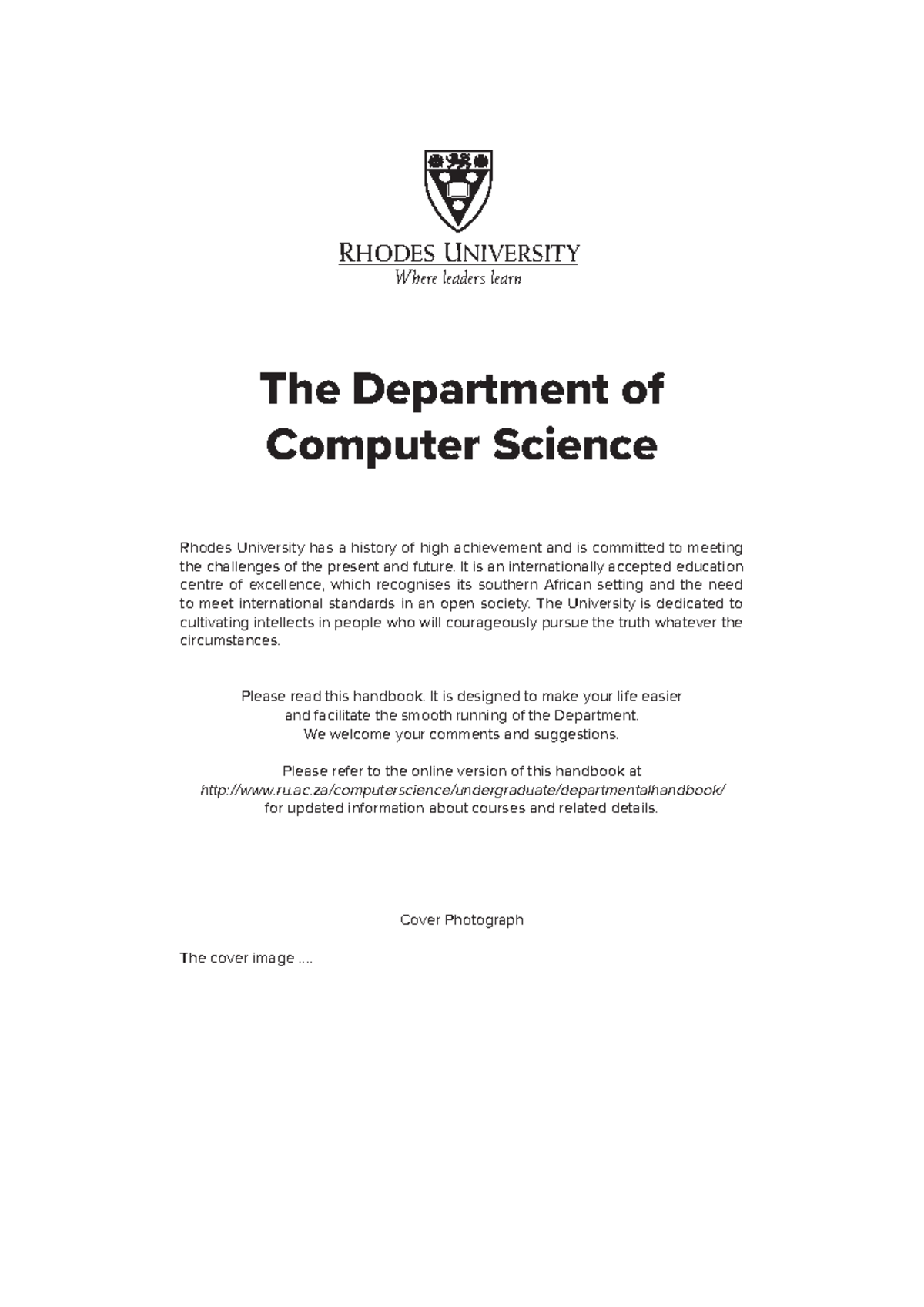 CS Handbook 2024 - The Department of Computer Science Rhodes University has a history of high ...
