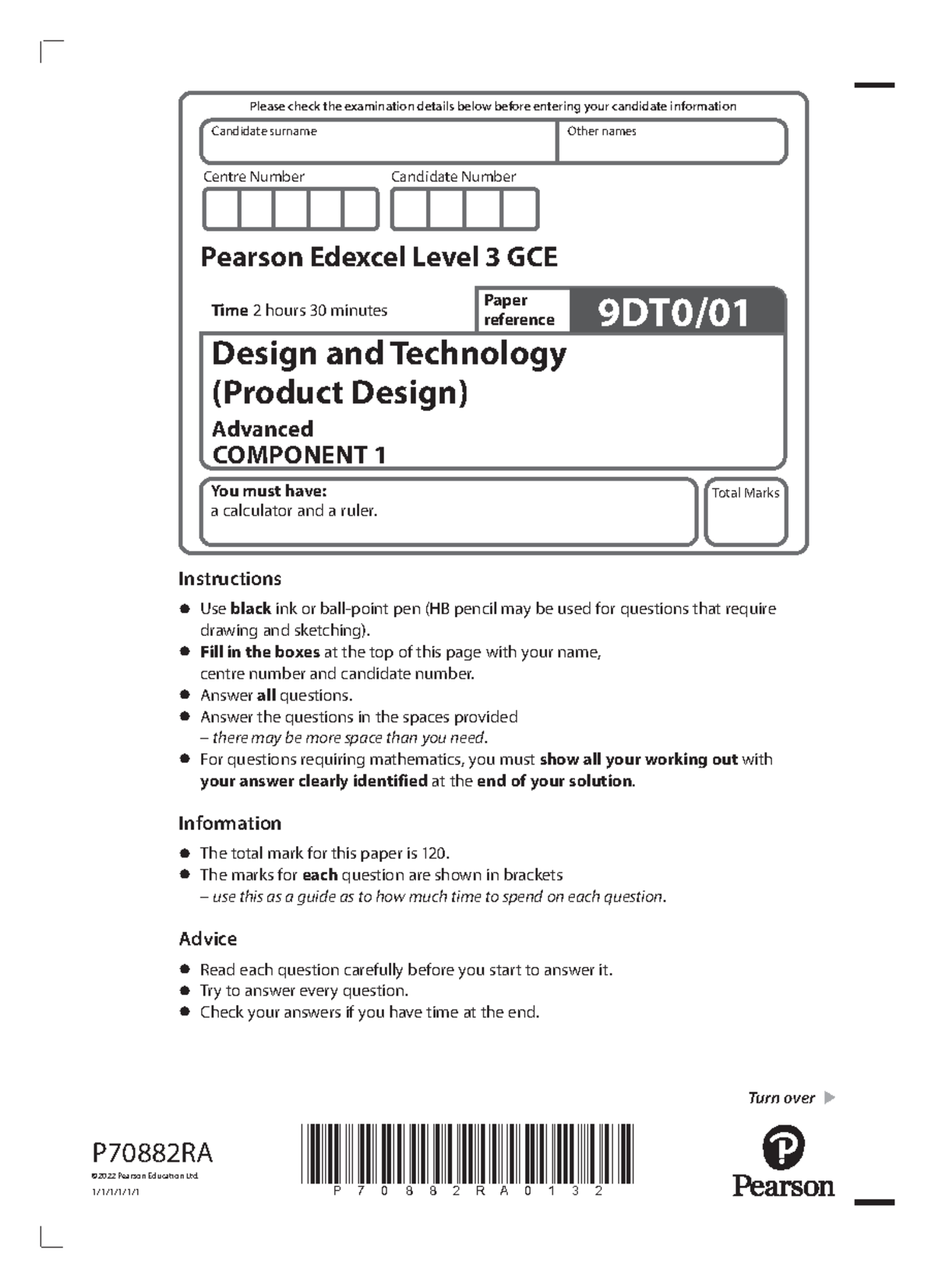 Dt practice paper - Centre Number Candidate Number P70882RA0132 Turn ...