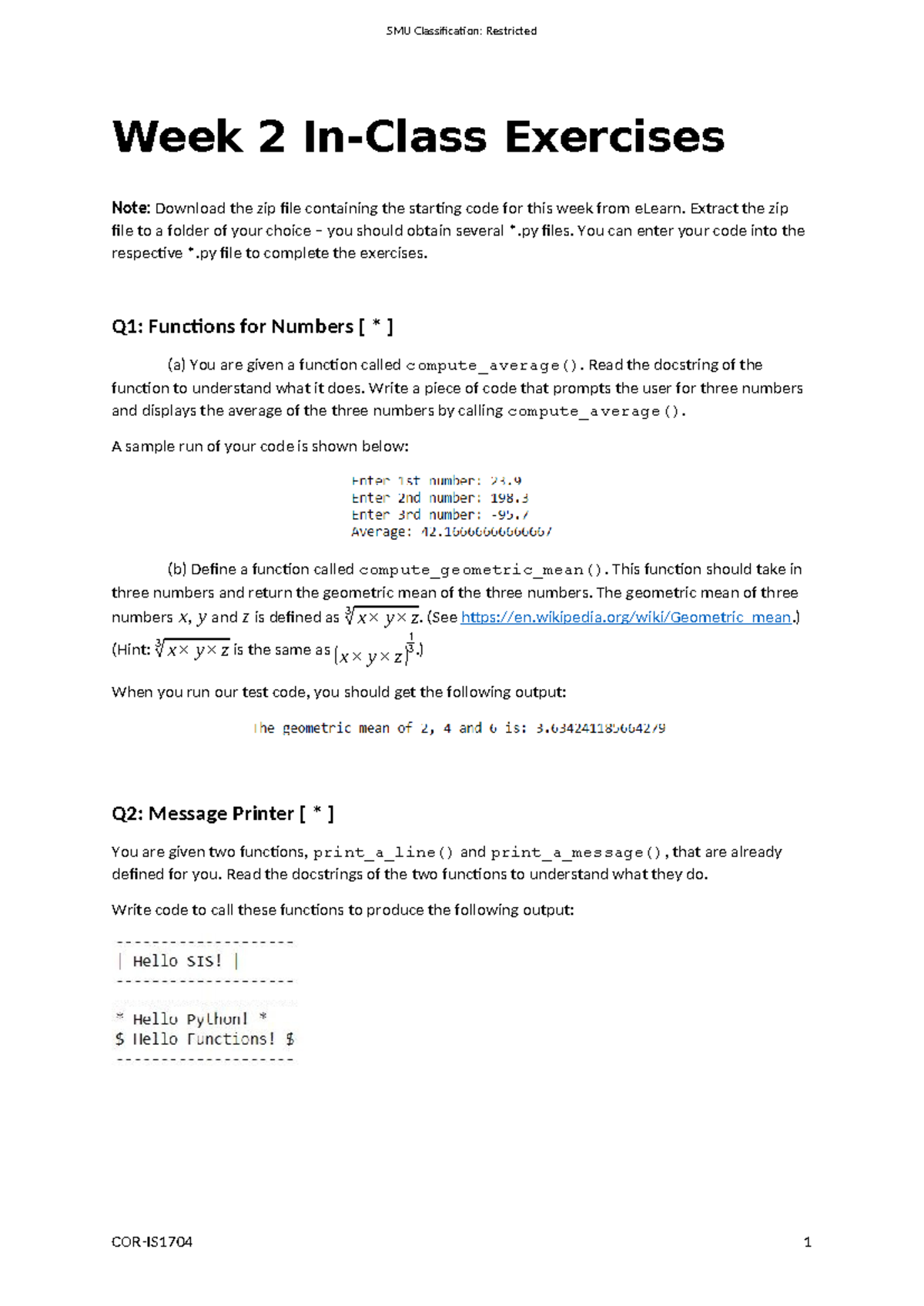 2. In-Class Exercises - class ice - Week 2 In-Class Exercises Note ...