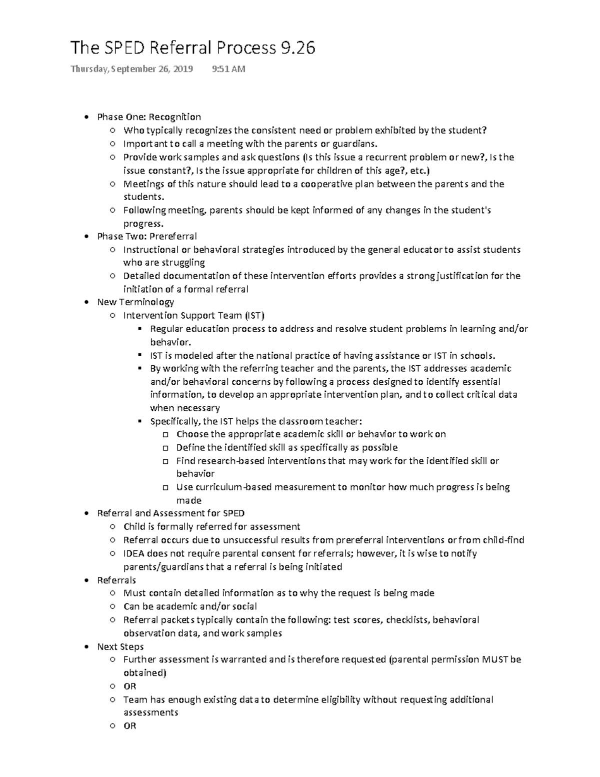 The SPED Referral Process - Phase One: Recognition Who typically ...