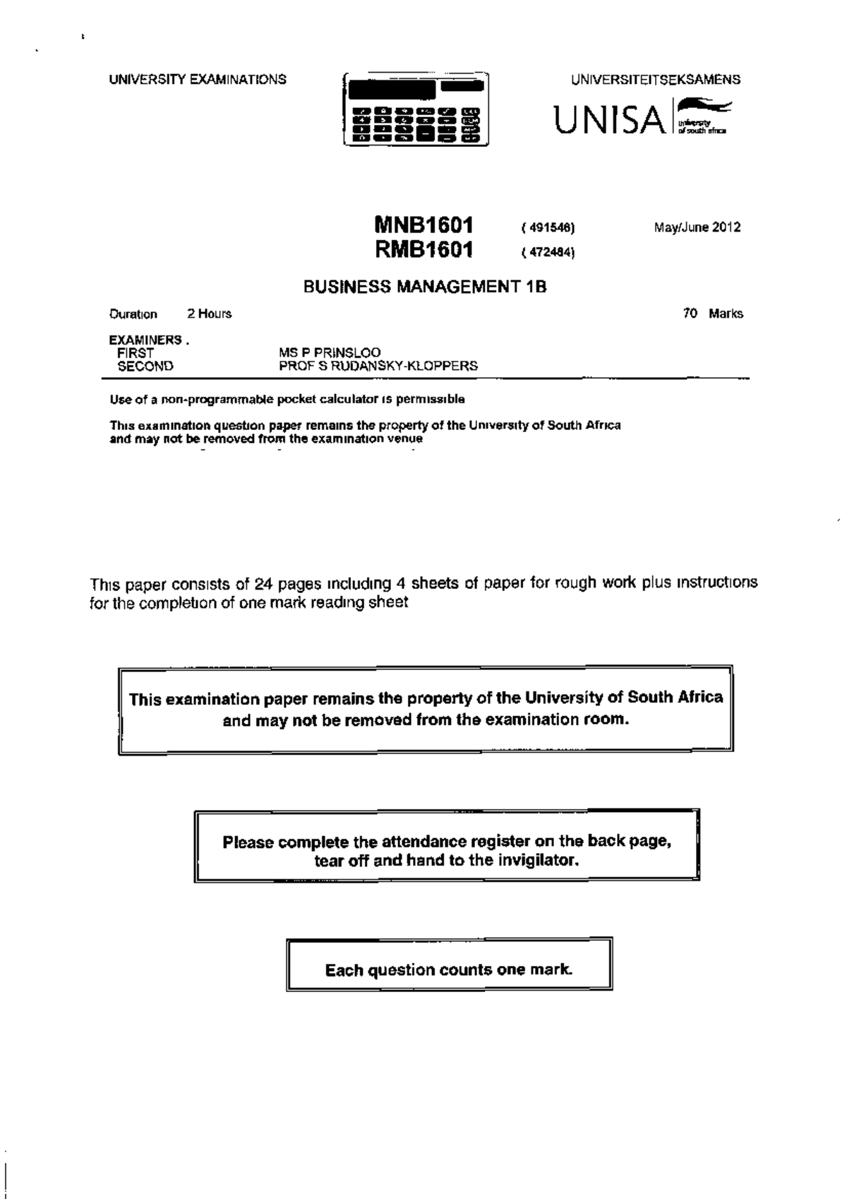MNB1601 EX 2012 S1 - having - mnb2601 - Studocu