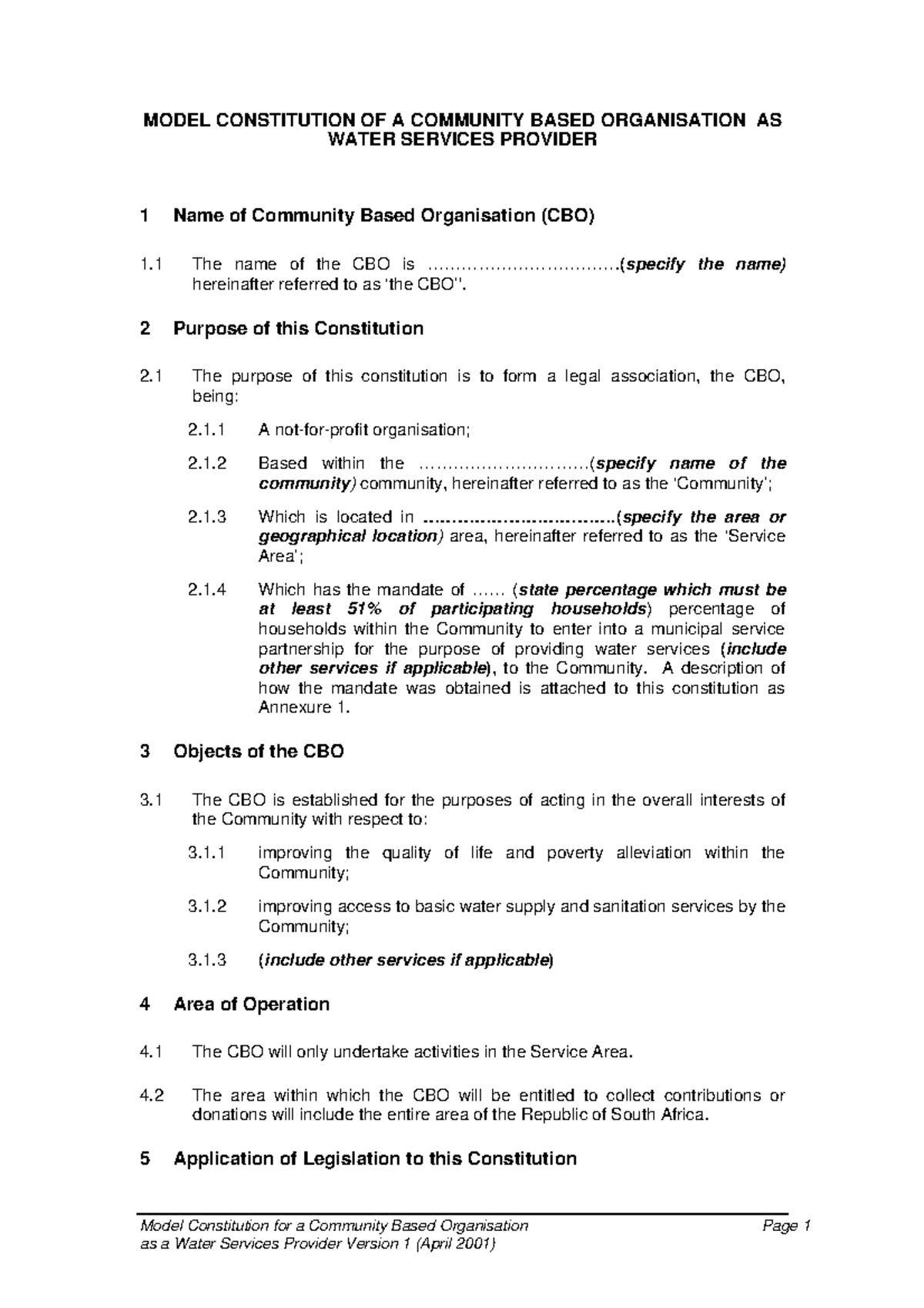 CBO-2001-Model - Cbo constitution - Model Constitution for a Community ...