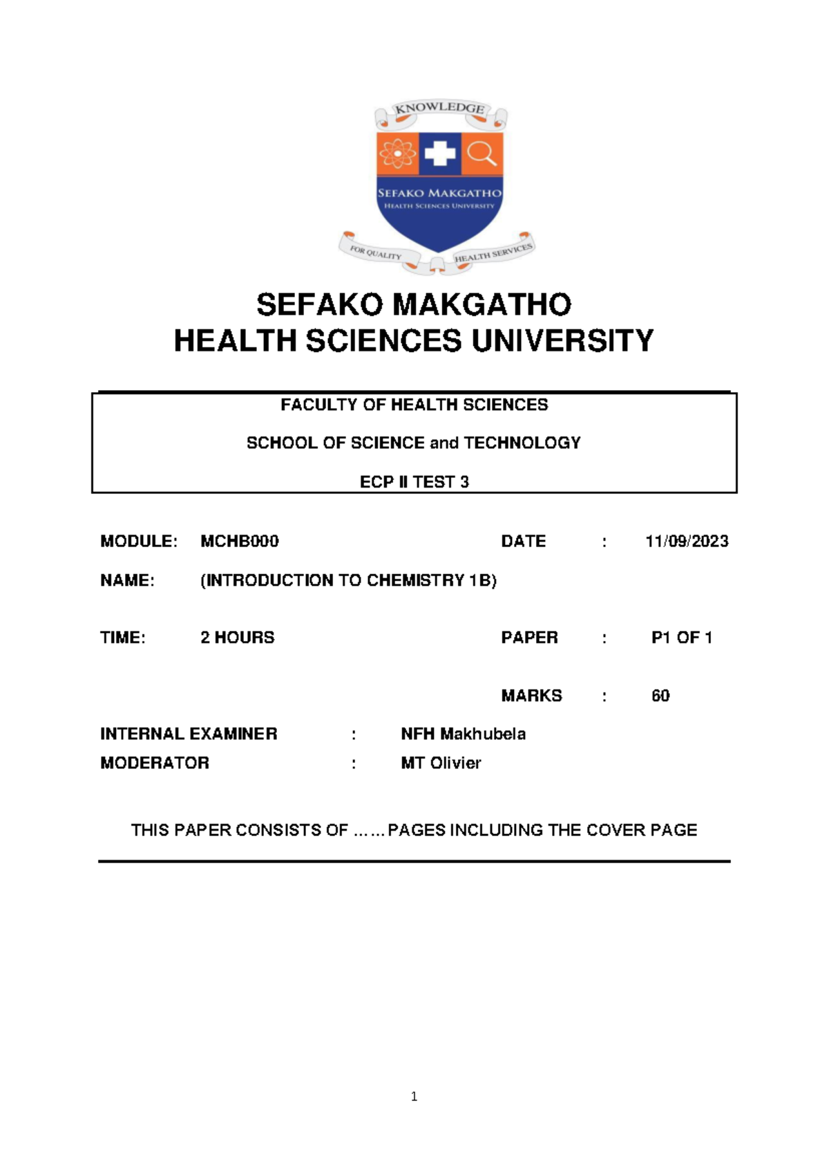ECP II Test 3 Memo Cleaned Up 2023 - SEFAKO MAKGATHO HEALTH SCIENCES ...