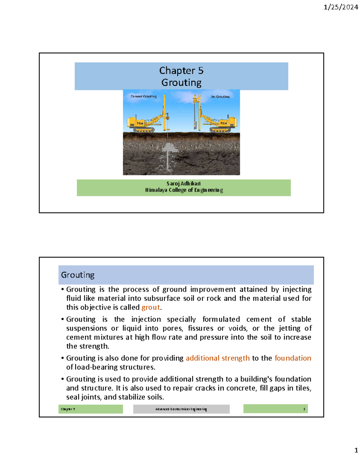Chapter 5 Grouting - Chapter 5 Grouting Saroj Adhikari Himalaya College of Engineering Chapter 5 ...